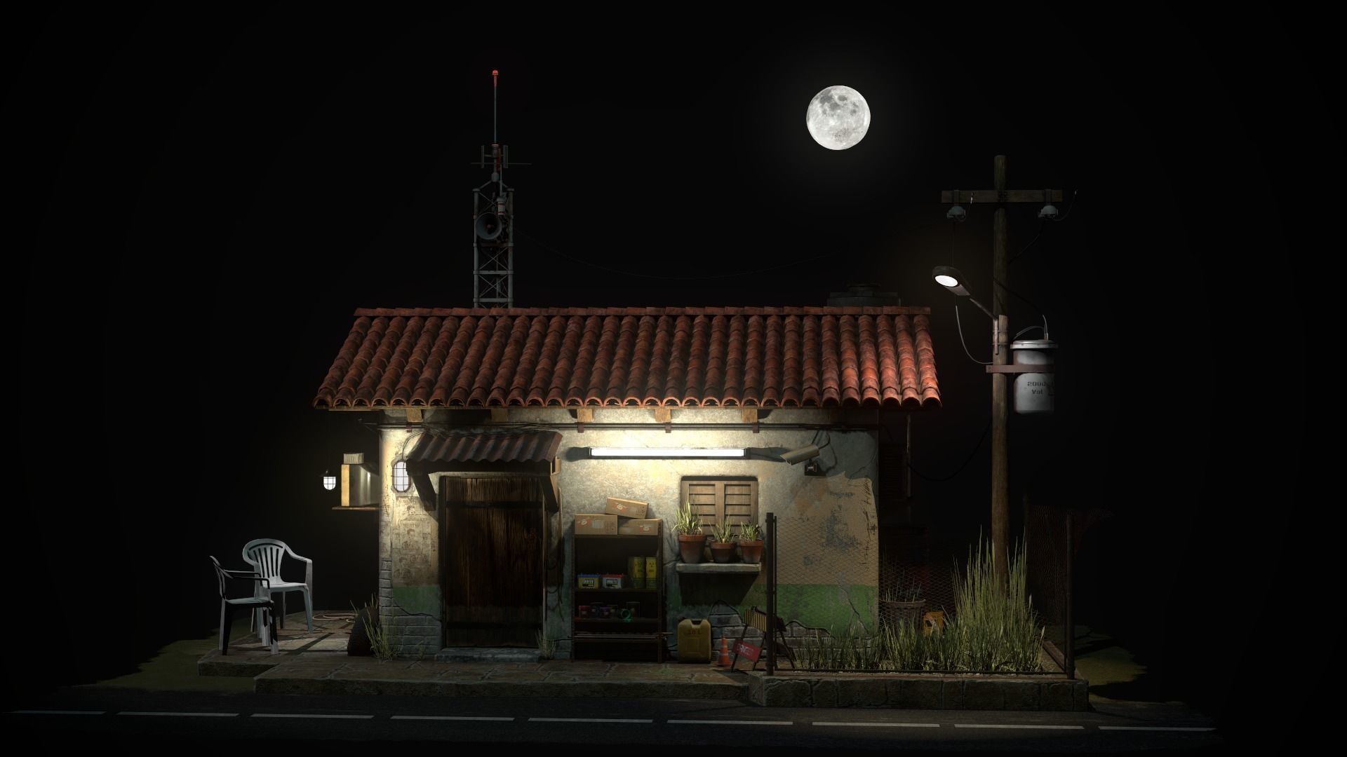 3D model Night city street scene Low-poly 3D model VR / AR / low-poly ...