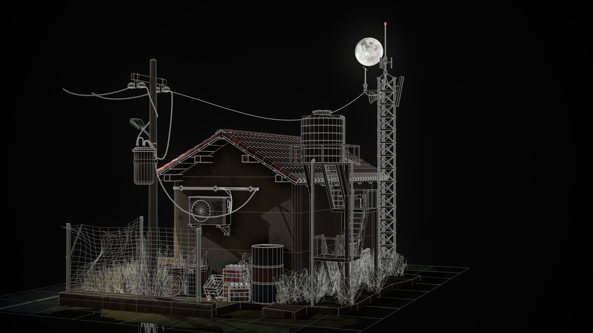 3D model Night city street scene Low-poly 3D model VR / AR / low-poly ...