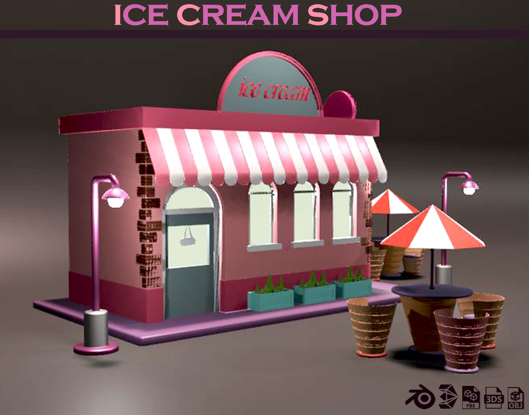 3D model ice cream shop VR / AR / low-poly | CGTrader