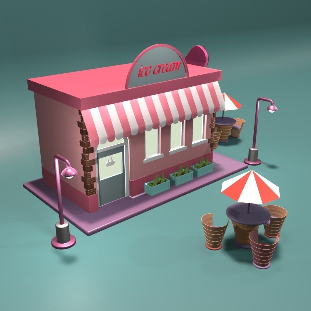 3D model ice cream shop VR / AR / low-poly | CGTrader