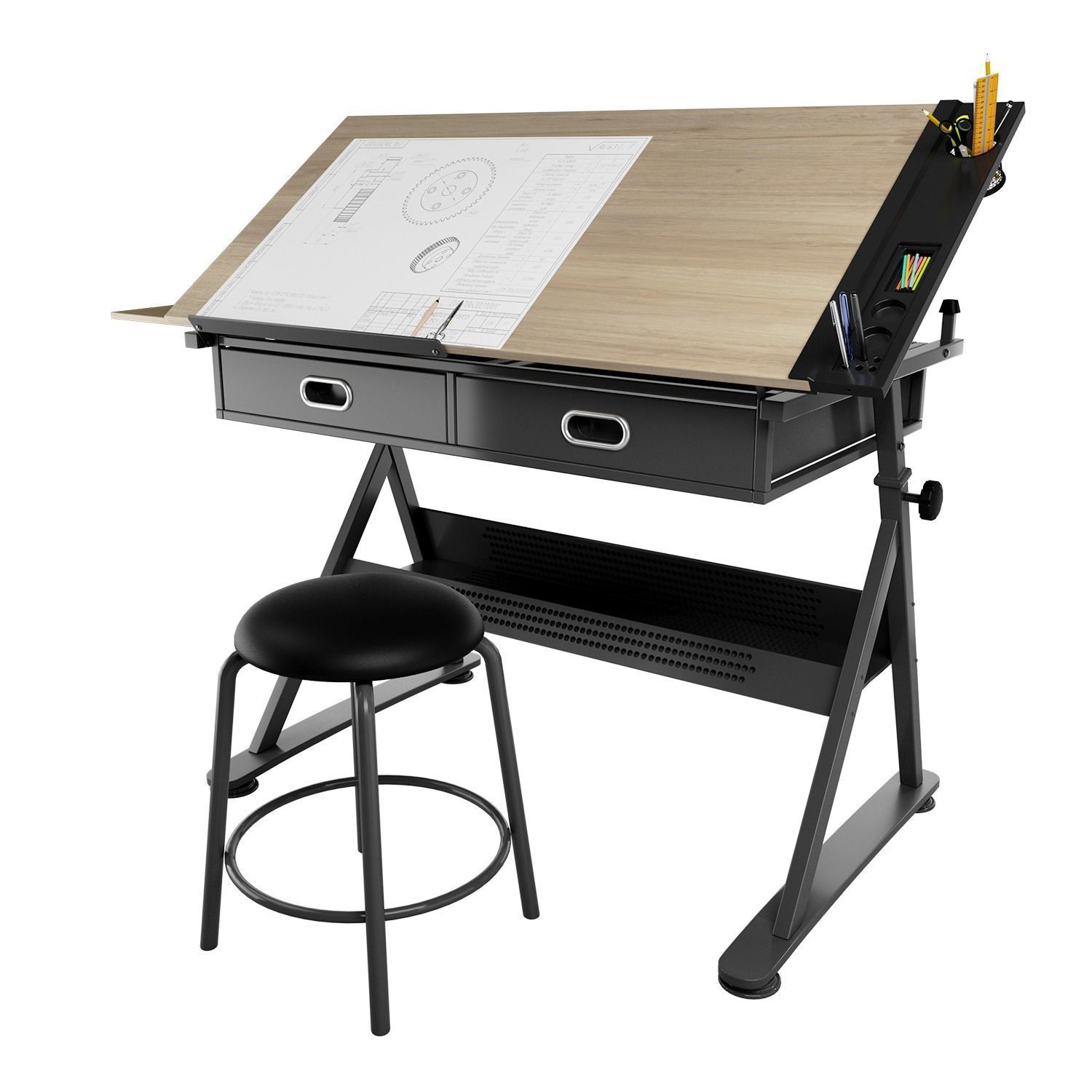 3D model Reclining drawing table with gift chair VR / AR / low-poly ...