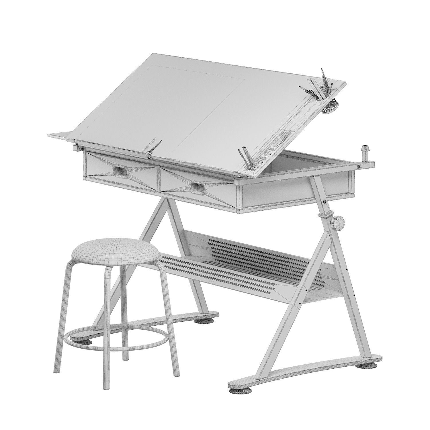 3D model Reclining drawing table with gift chair VR / AR / low-poly ...