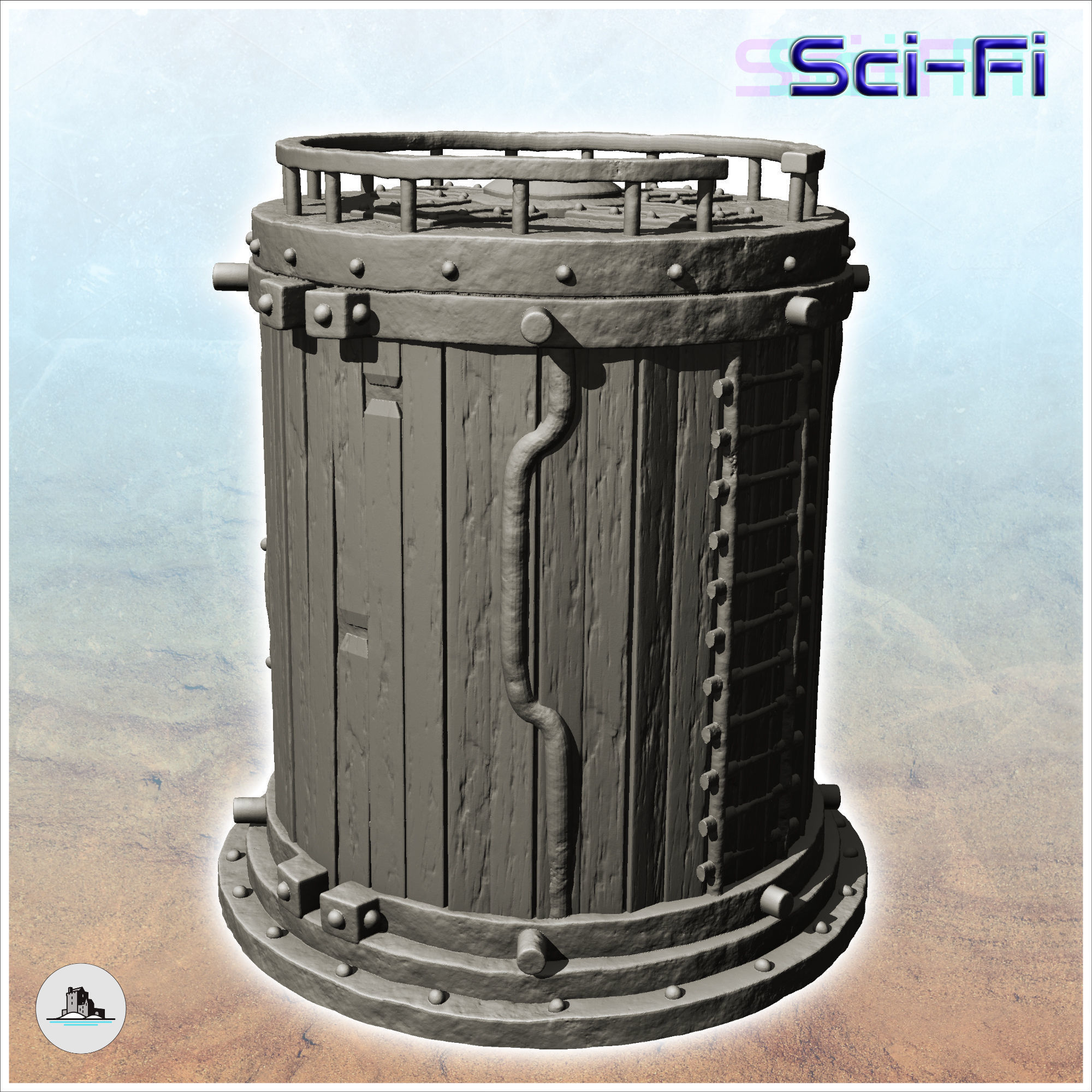 Round storage silo with reinforced wooden access ladder -12- 3D model ...