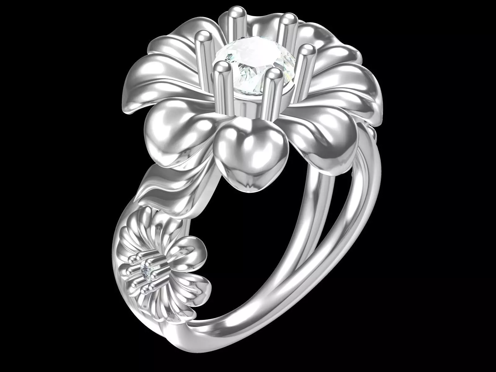 Flower Pattern Rhinestone Wedding Engagement Rings 3D model 3D ...