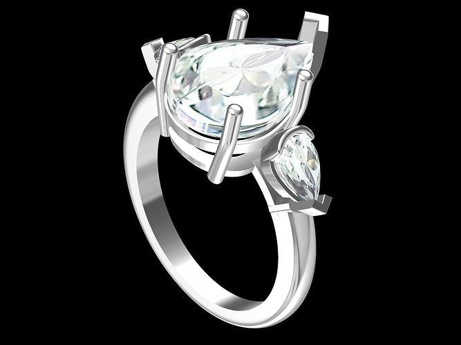 Three gemstone ring 3D model 3D printable | CGTrader