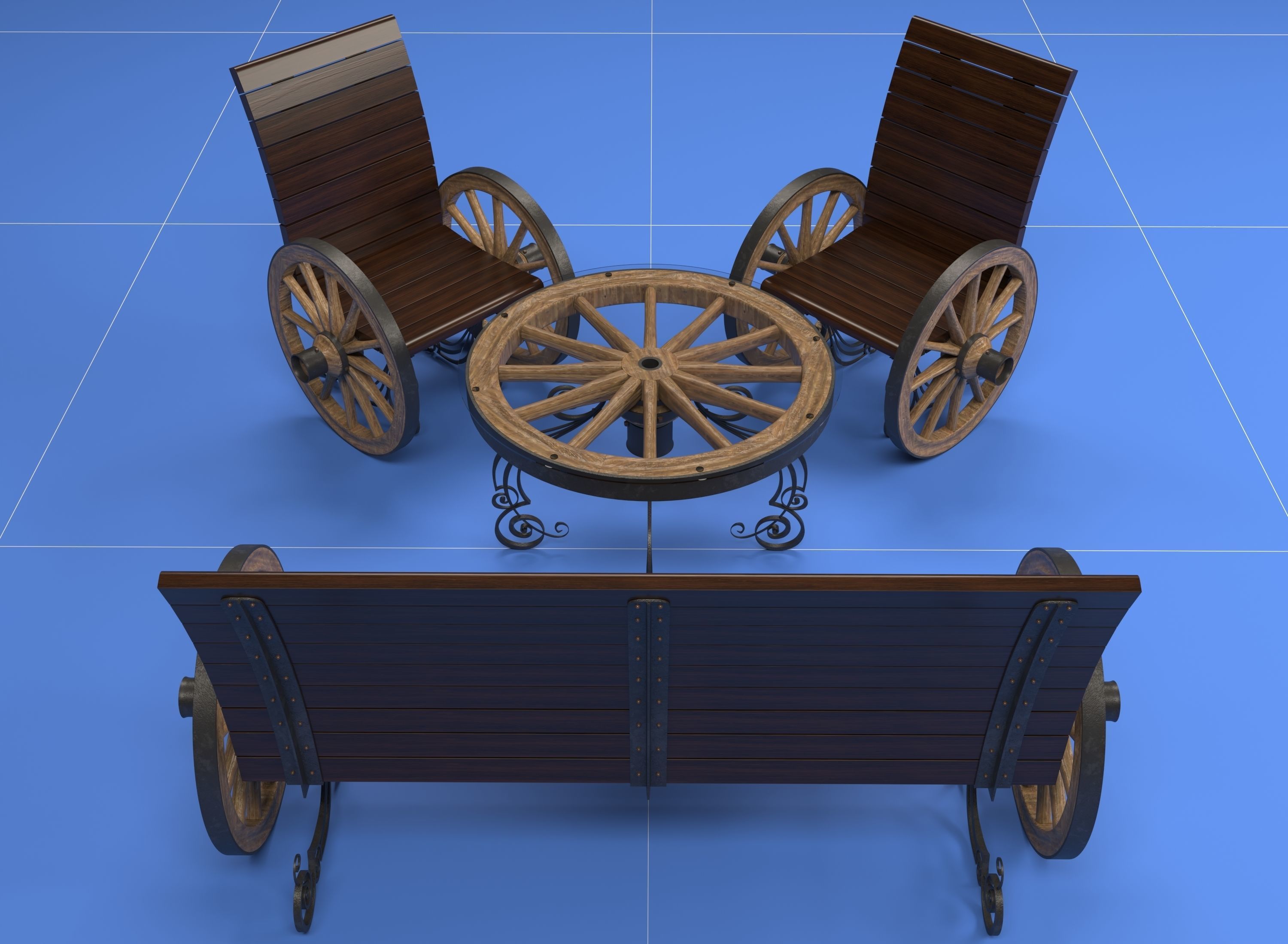 Cartwheel table and seating group 3D model | CGTrader