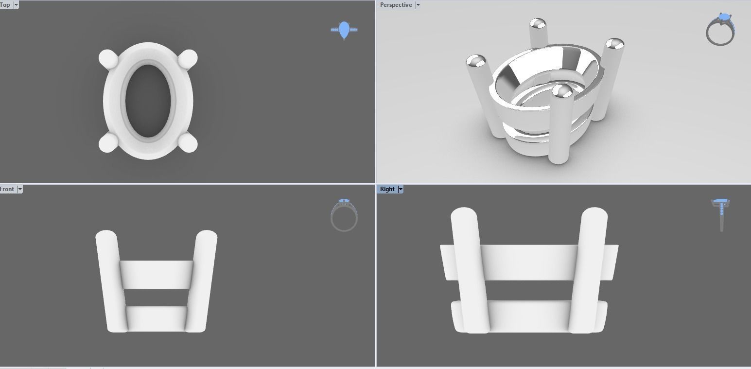 Oval shape 4 prong setting stud earrings or solitaite ring heads 3D ...