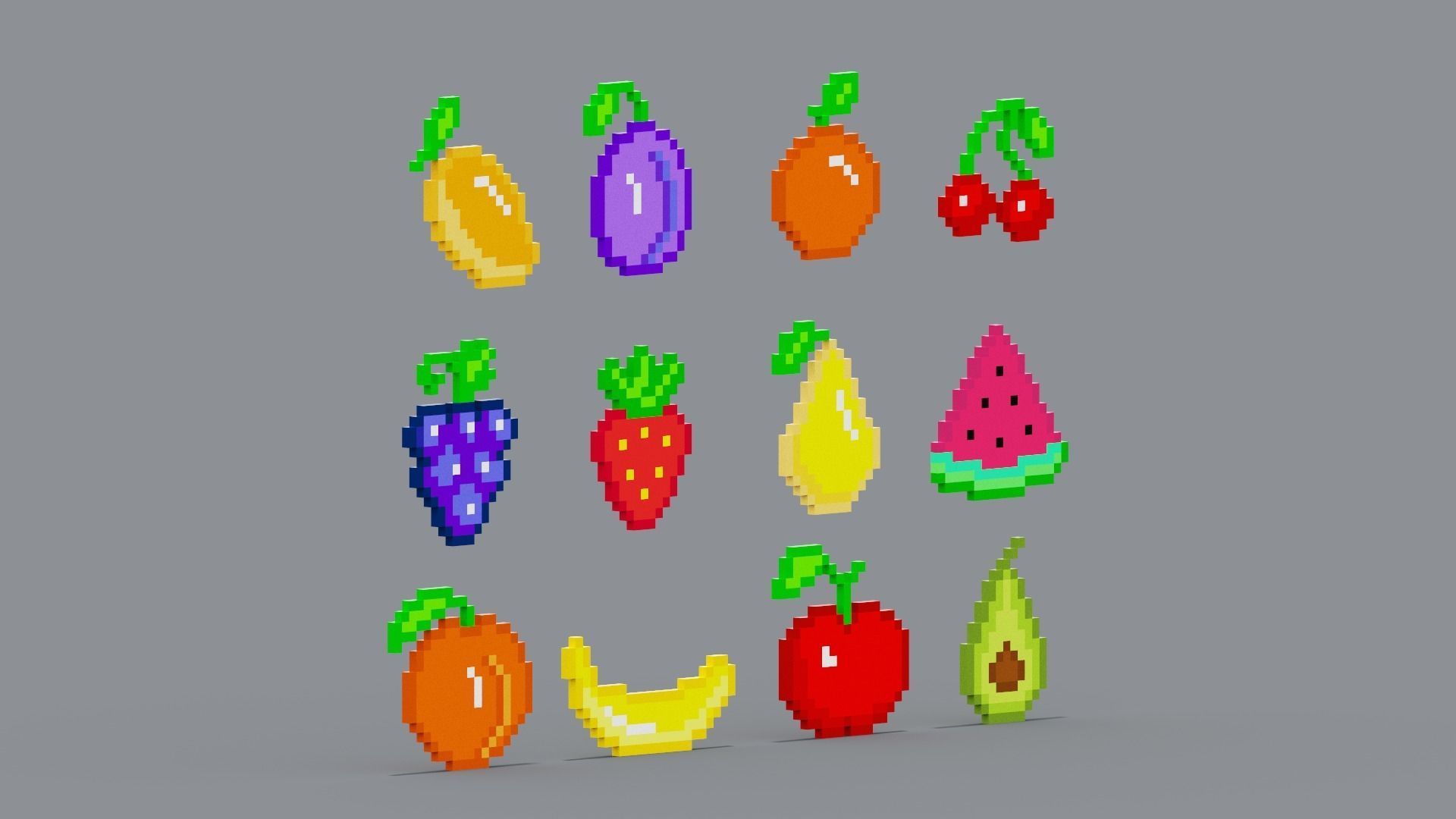 3D model Pixel Fruits Set VR / AR / low-poly | CGTrader