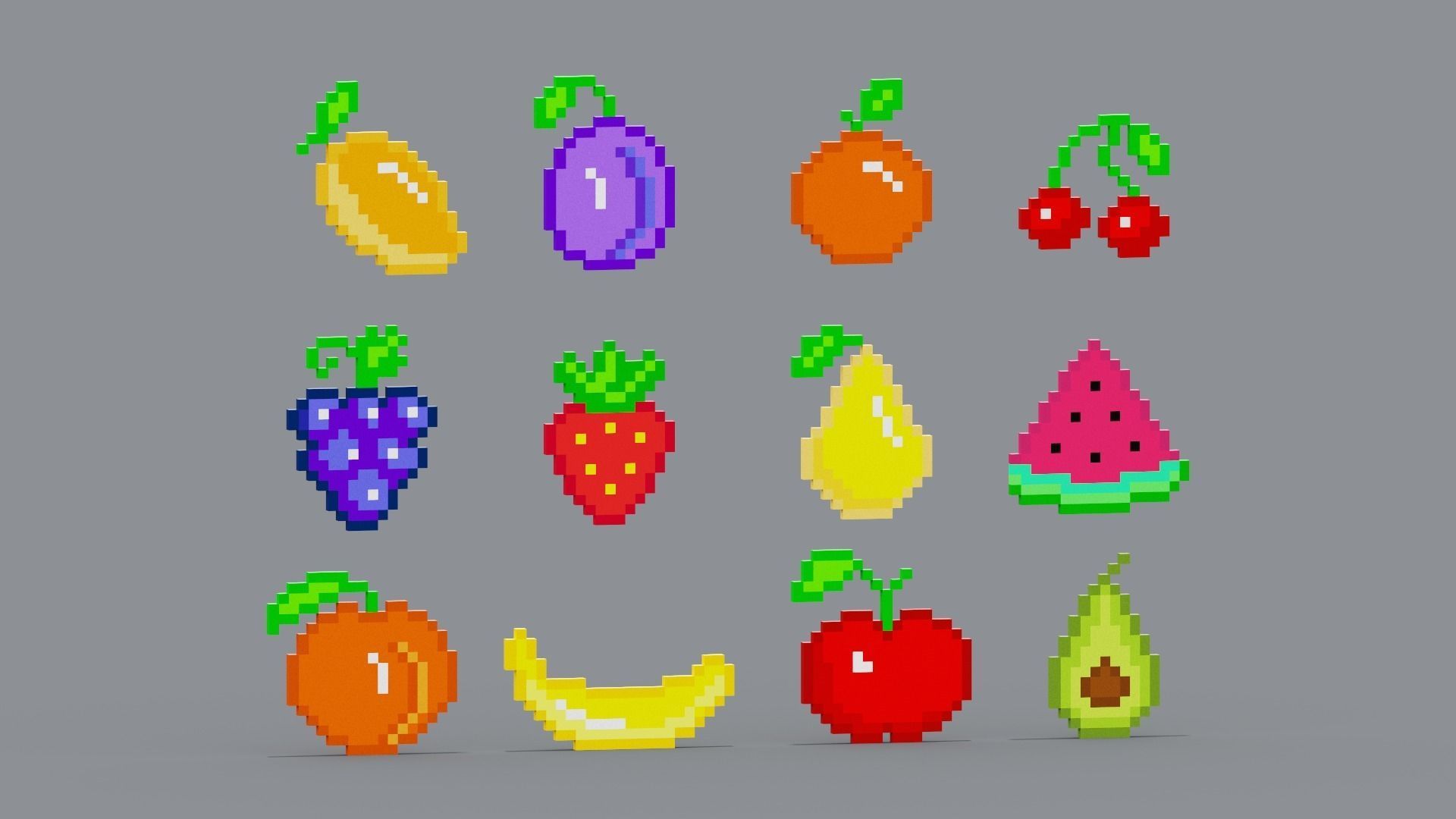 3D model Pixel Fruits Set VR / AR / low-poly | CGTrader