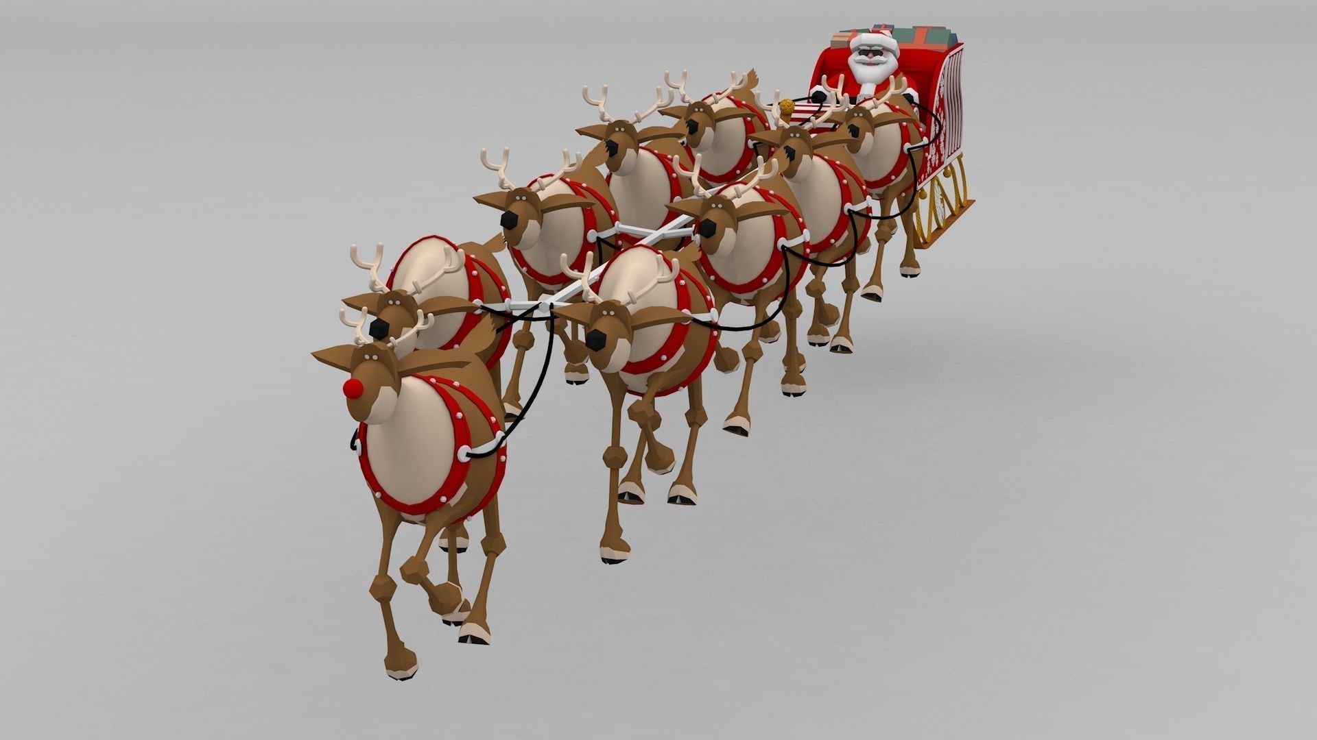 3D Santa in Sleigh with Reindeers 3D model | CGTrader