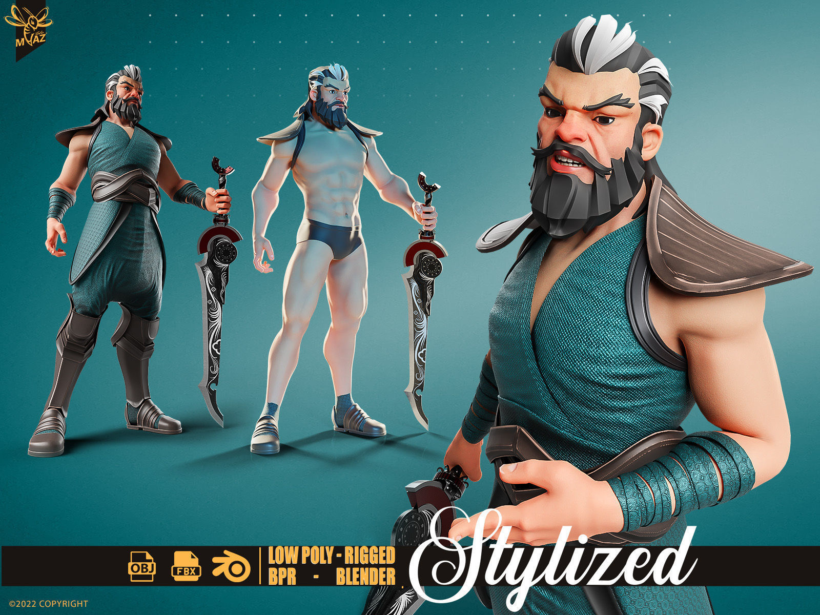 3D model 3D Stylized Male Character Warrior - Armored - Rigged VR / AR ...