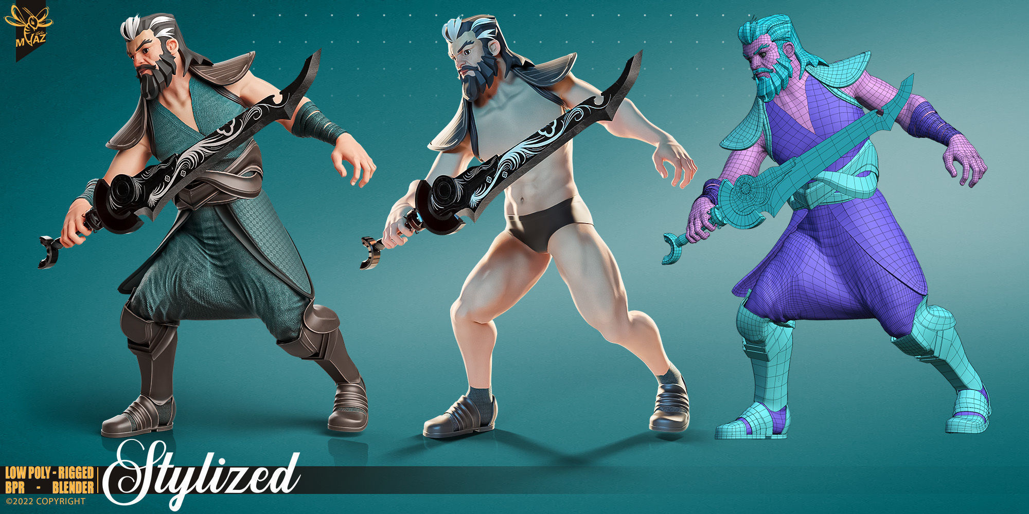 3D model 3D Stylized Male Character Warrior - Armored - Rigged VR / AR ...
