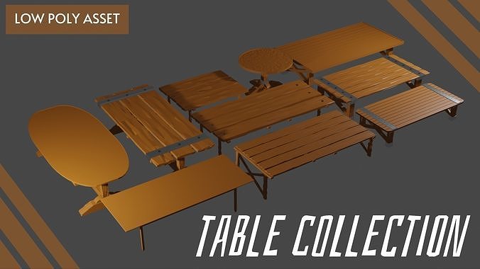 3D model TABLE COLLECTION LOW POLY set of wooden tables VR / AR / low ...