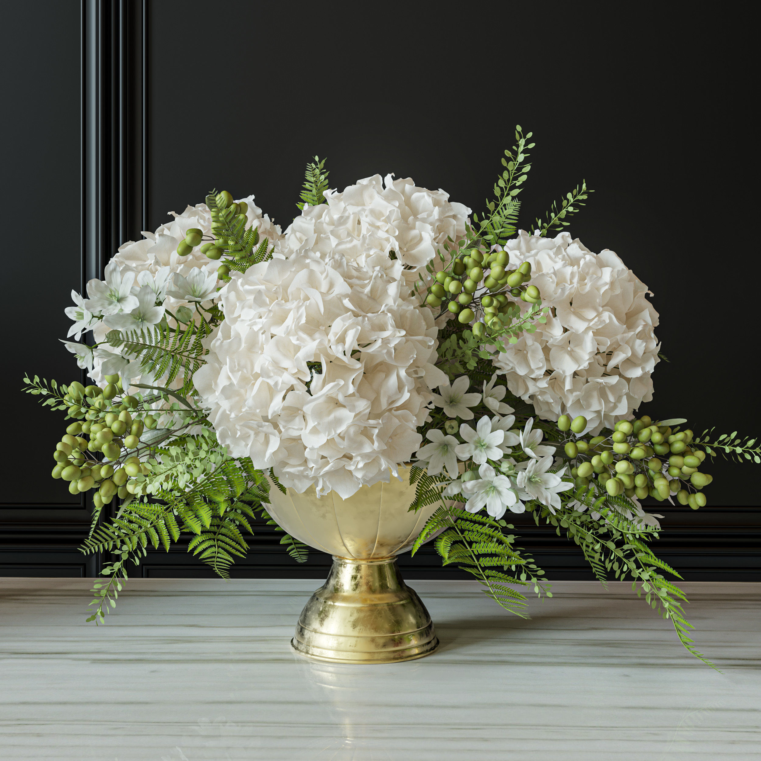 Flower Set 052 White Hydrangea and Olive 3D model | CGTrader