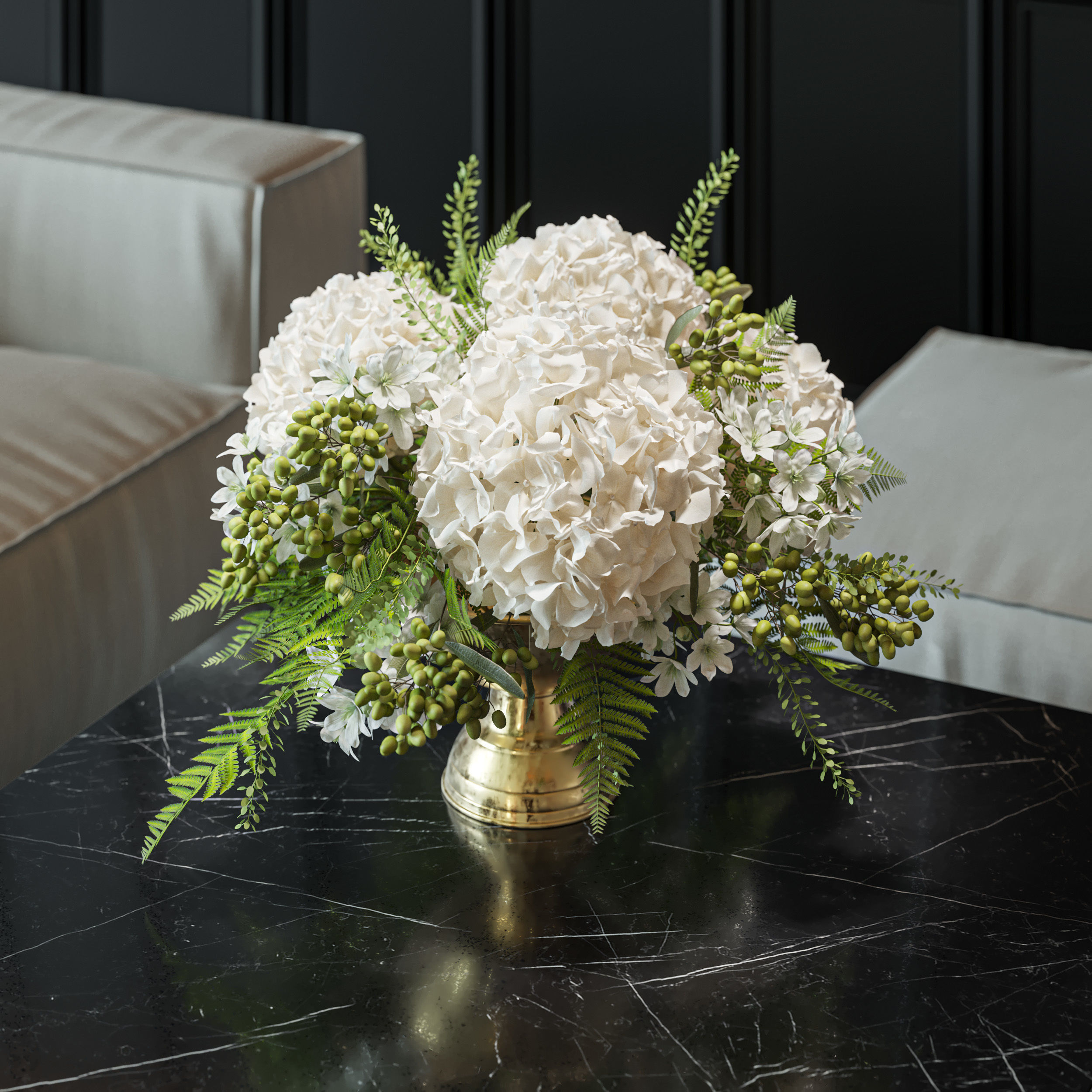 Flower Set 052 White Hydrangea and Olive 3D model | CGTrader