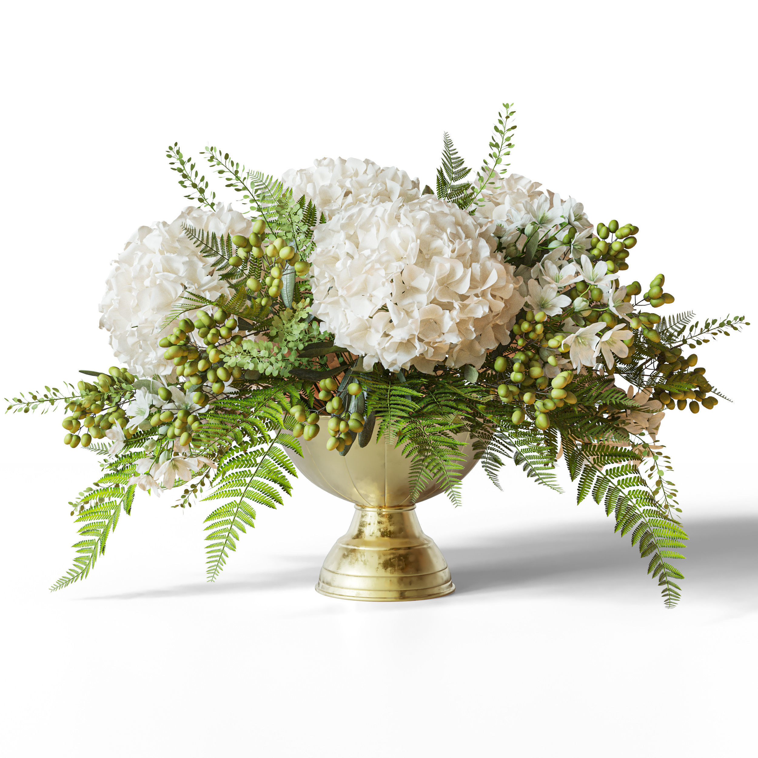 Flower Set 052 White Hydrangea and Olive 3D model | CGTrader