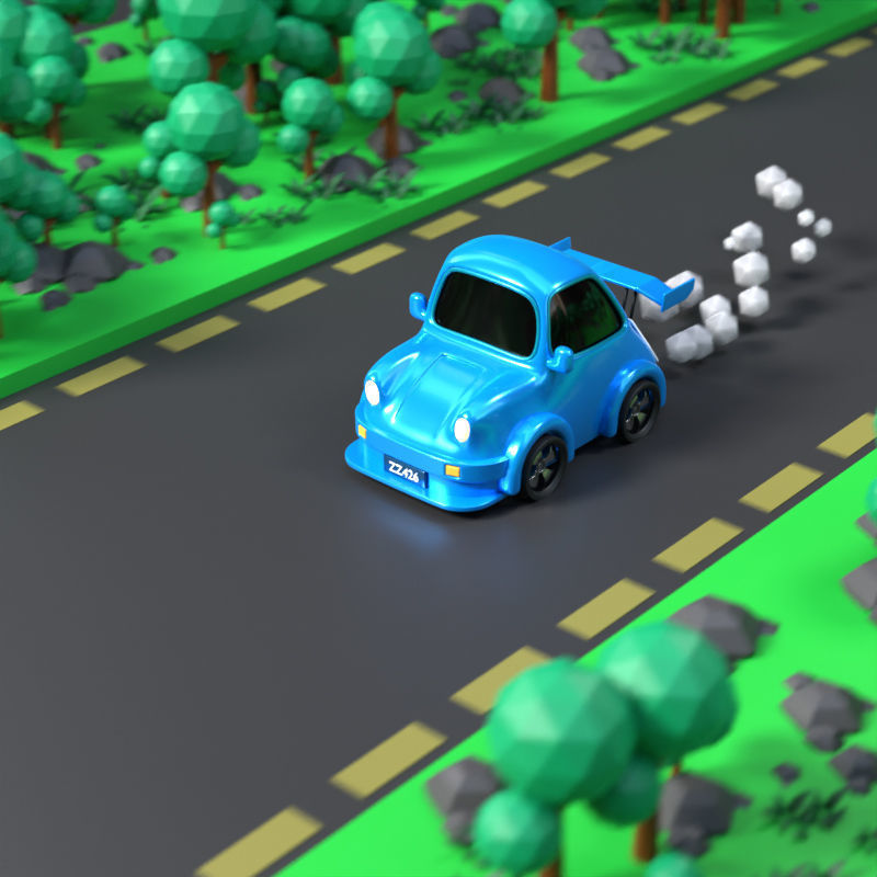 the little blue car on the road 3D model | CGTrader