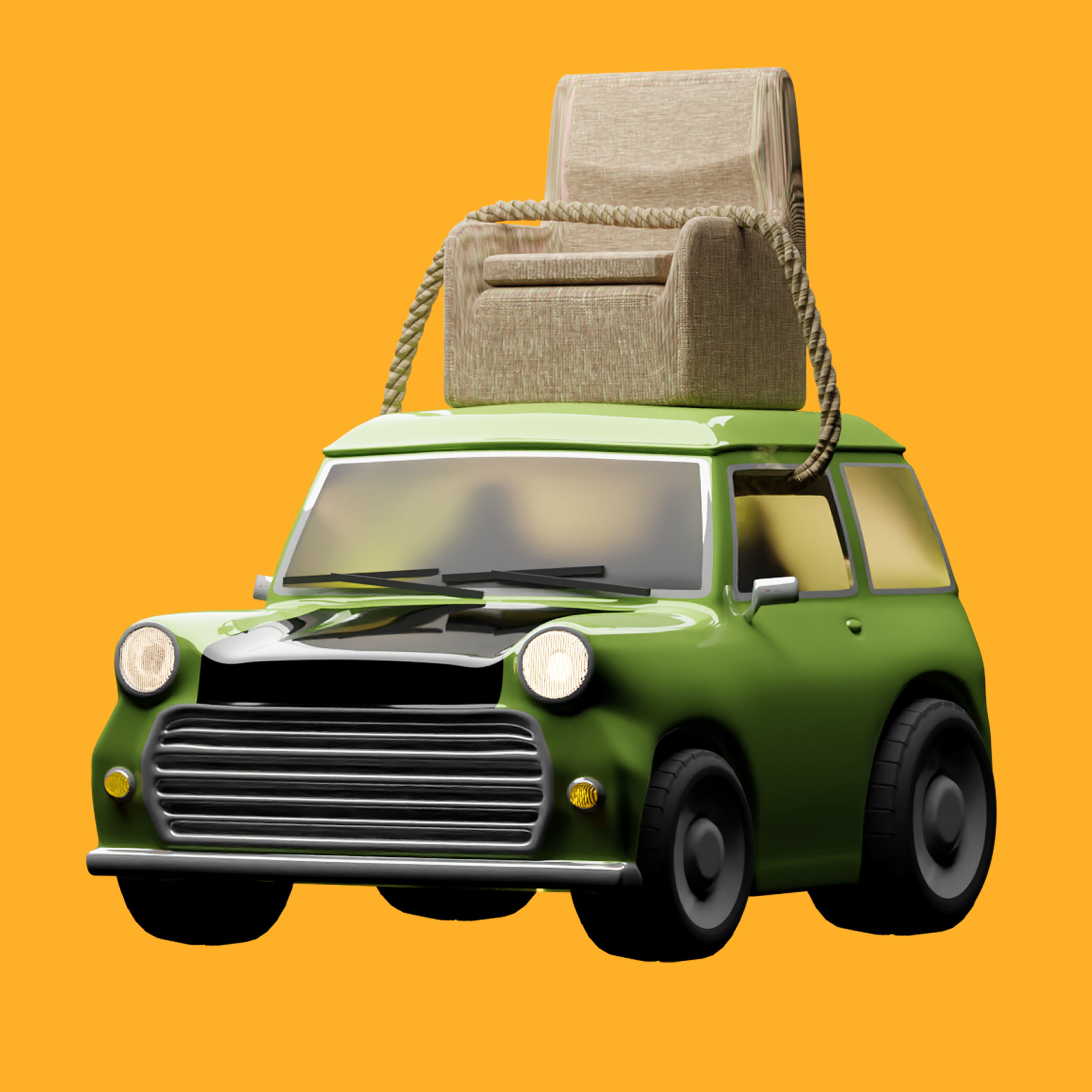 Mr Bean mini car with legend chair - British Leyland Mini 1000 3D model ...
