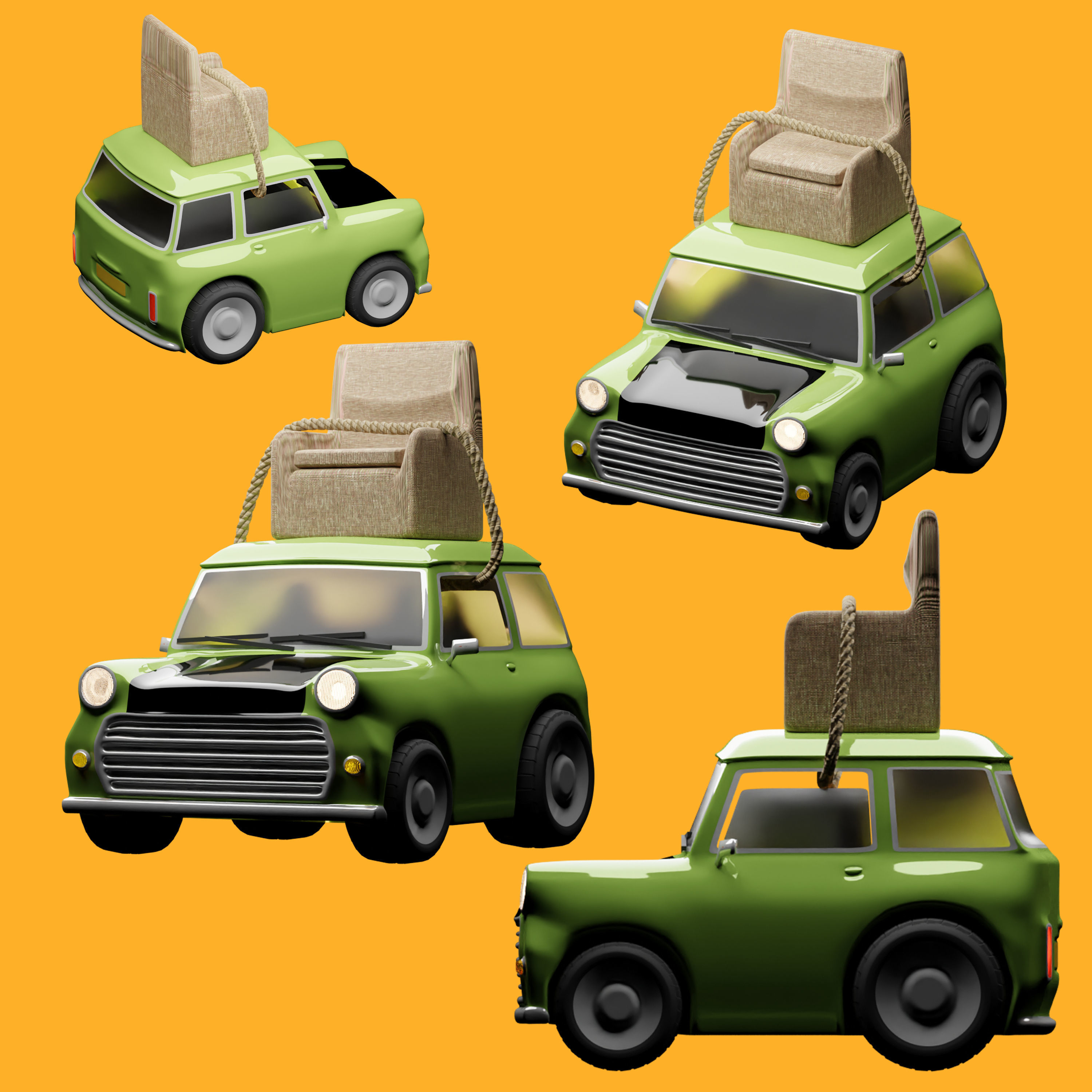 Mr Bean mini car with legend chair - British Leyland Mini 1000 3D model ...