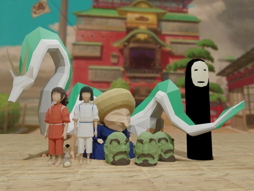 Spirited Away Lowpoly Characters Chihiro Haku 3D model 3D printable | CGTrader