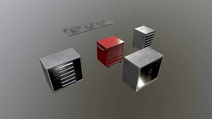 3D model workshop garage cabinets lockers collection game ready VR / AR ...