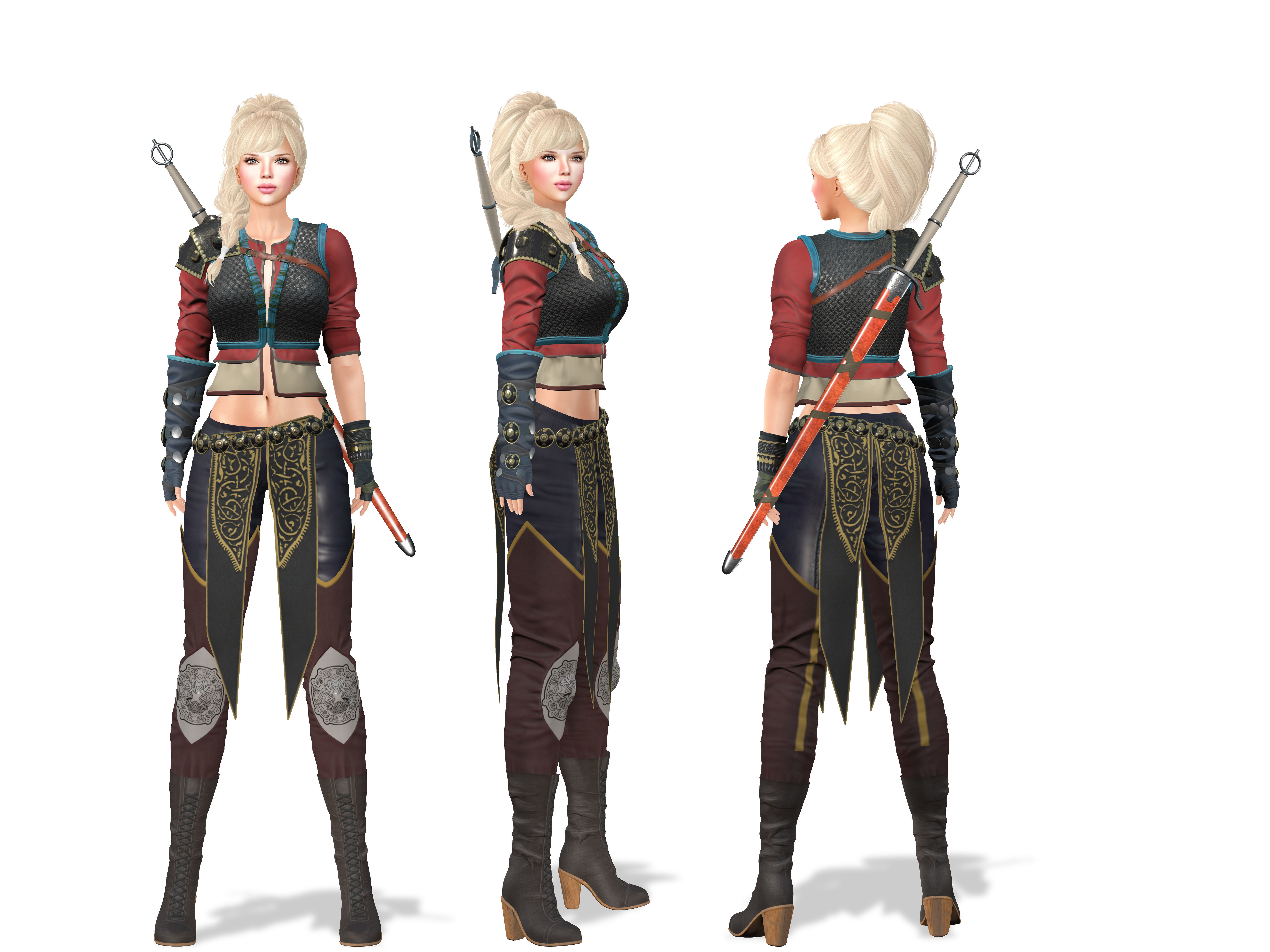 3D model Medieval Warrior Outfit Top Gloves Pants Boots Sword VR / AR ...