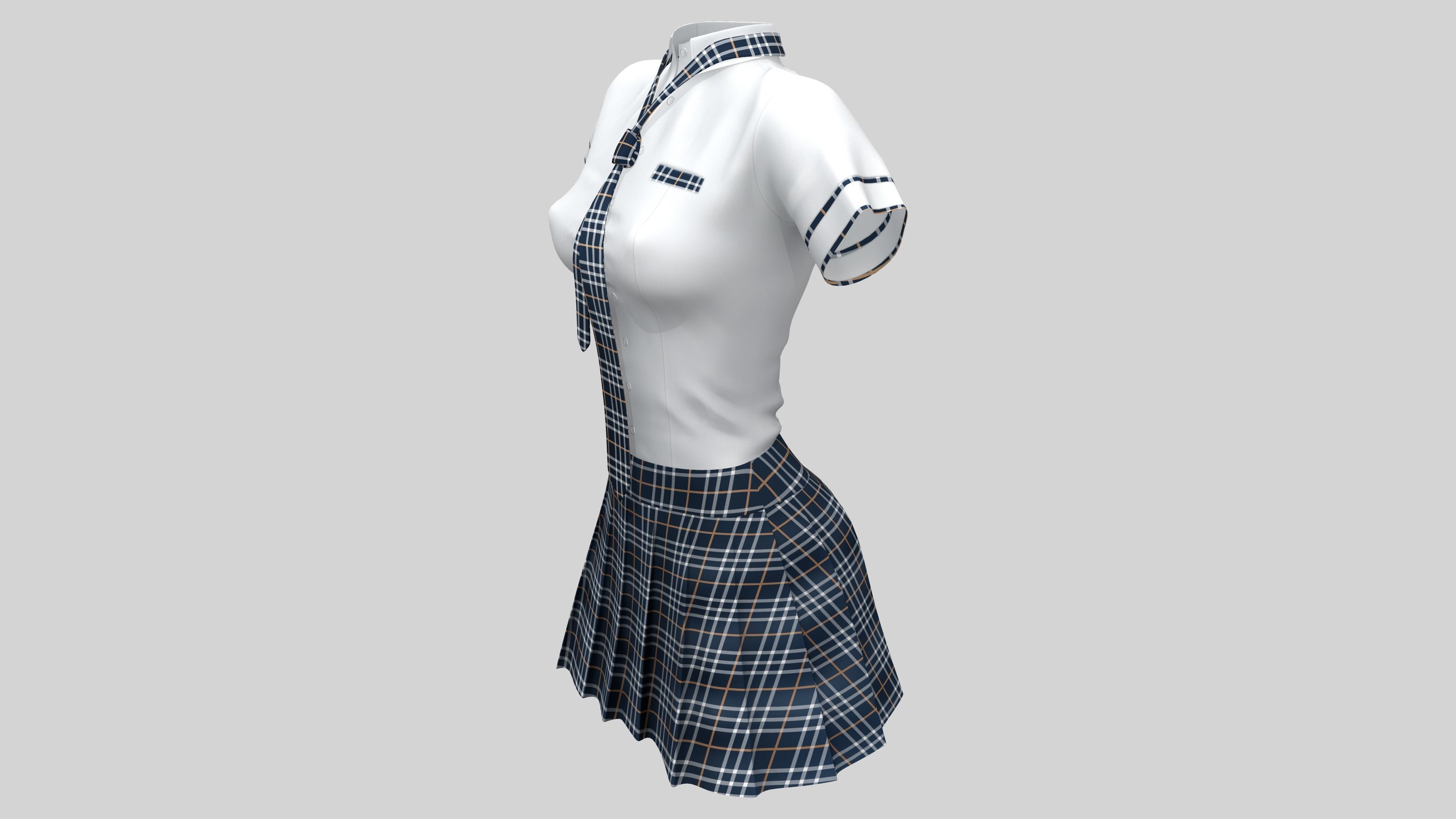 3D model School Girl Uniforms Short Sleeve Shirt Tie with Skirt VR / AR ...