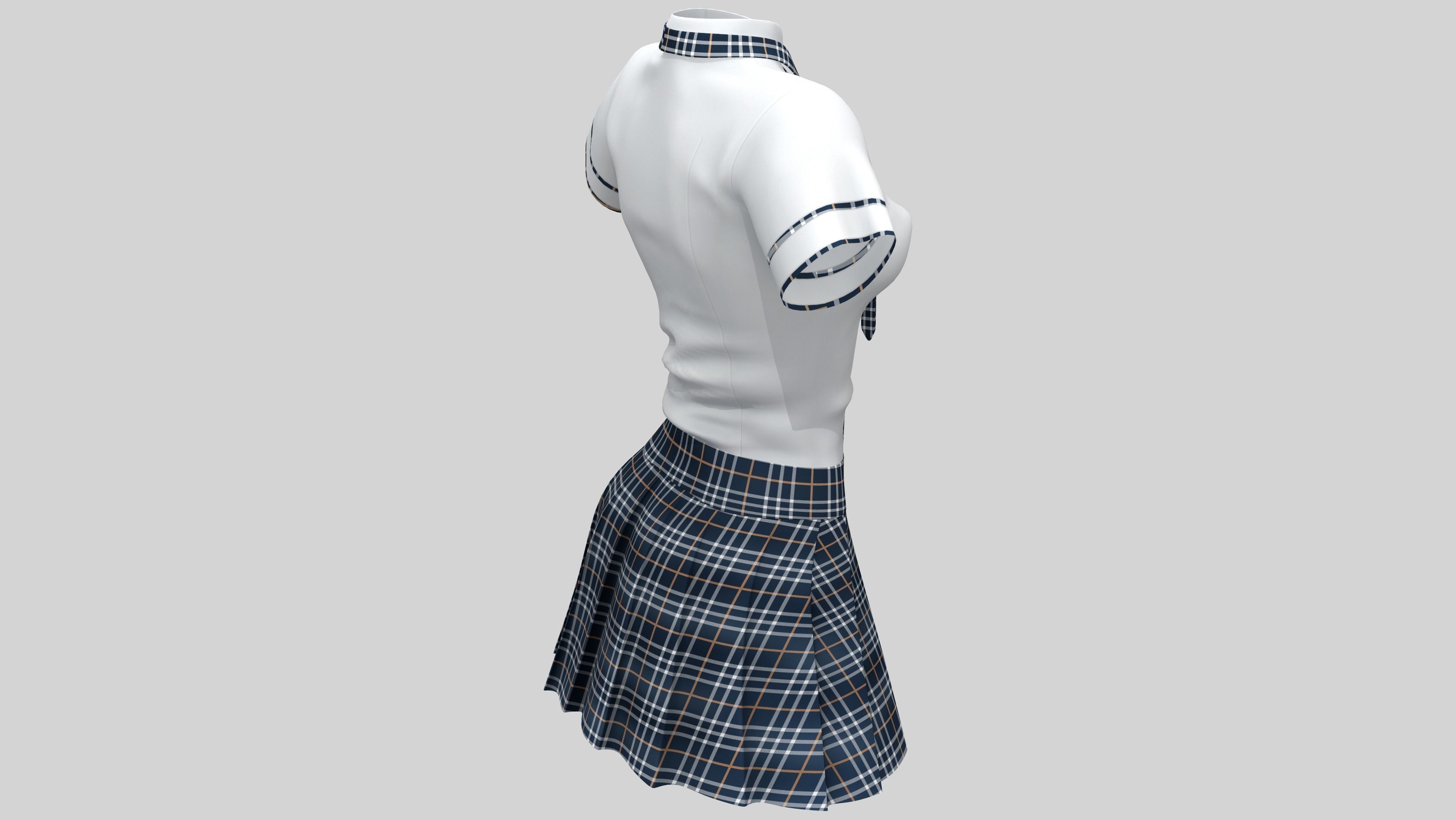 3D model School Girl Uniforms Short Sleeve Shirt Tie with Skirt VR / AR ...
