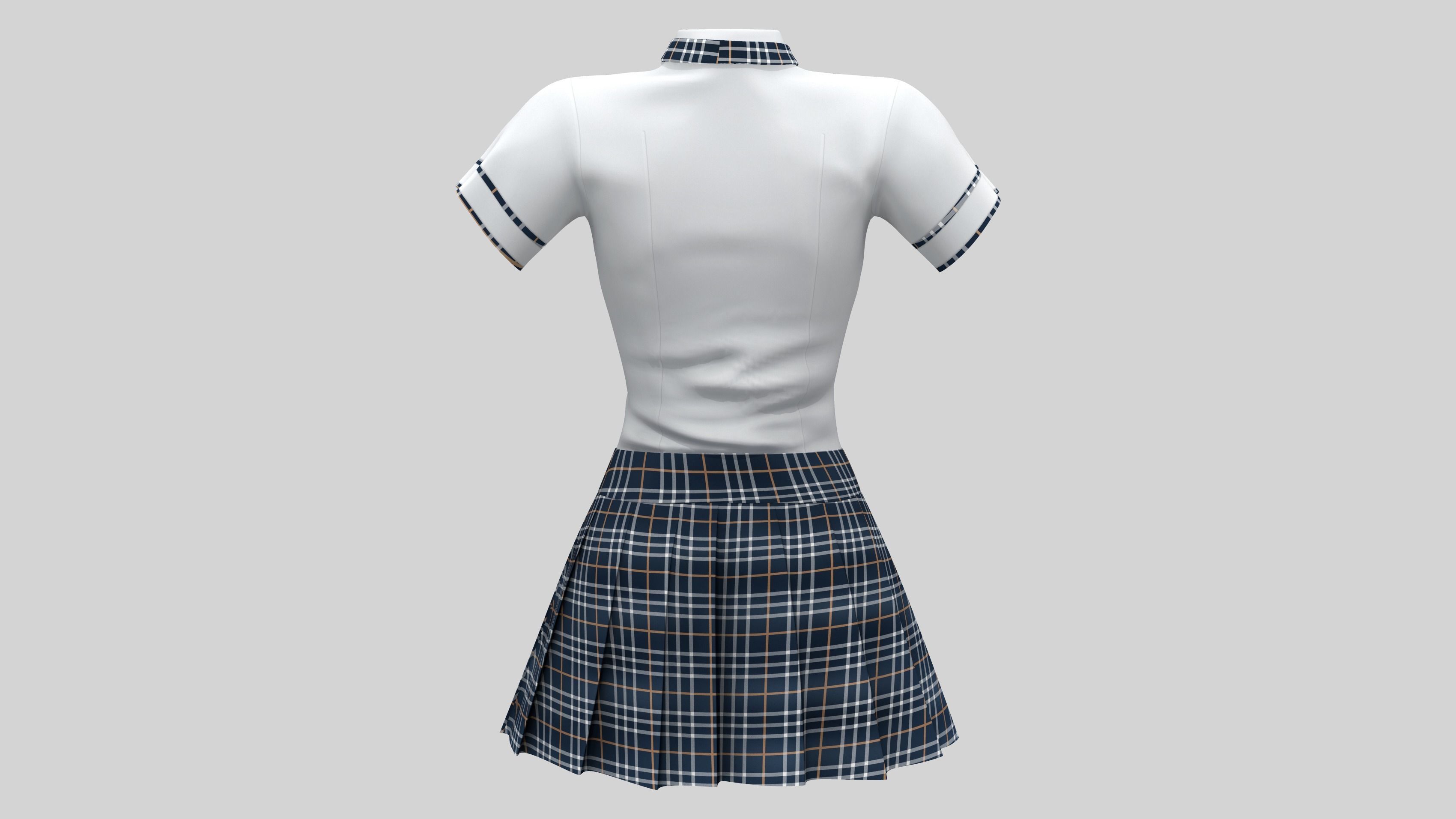 3D model School Girl Uniforms Short Sleeve Shirt Tie with Skirt VR / AR ...