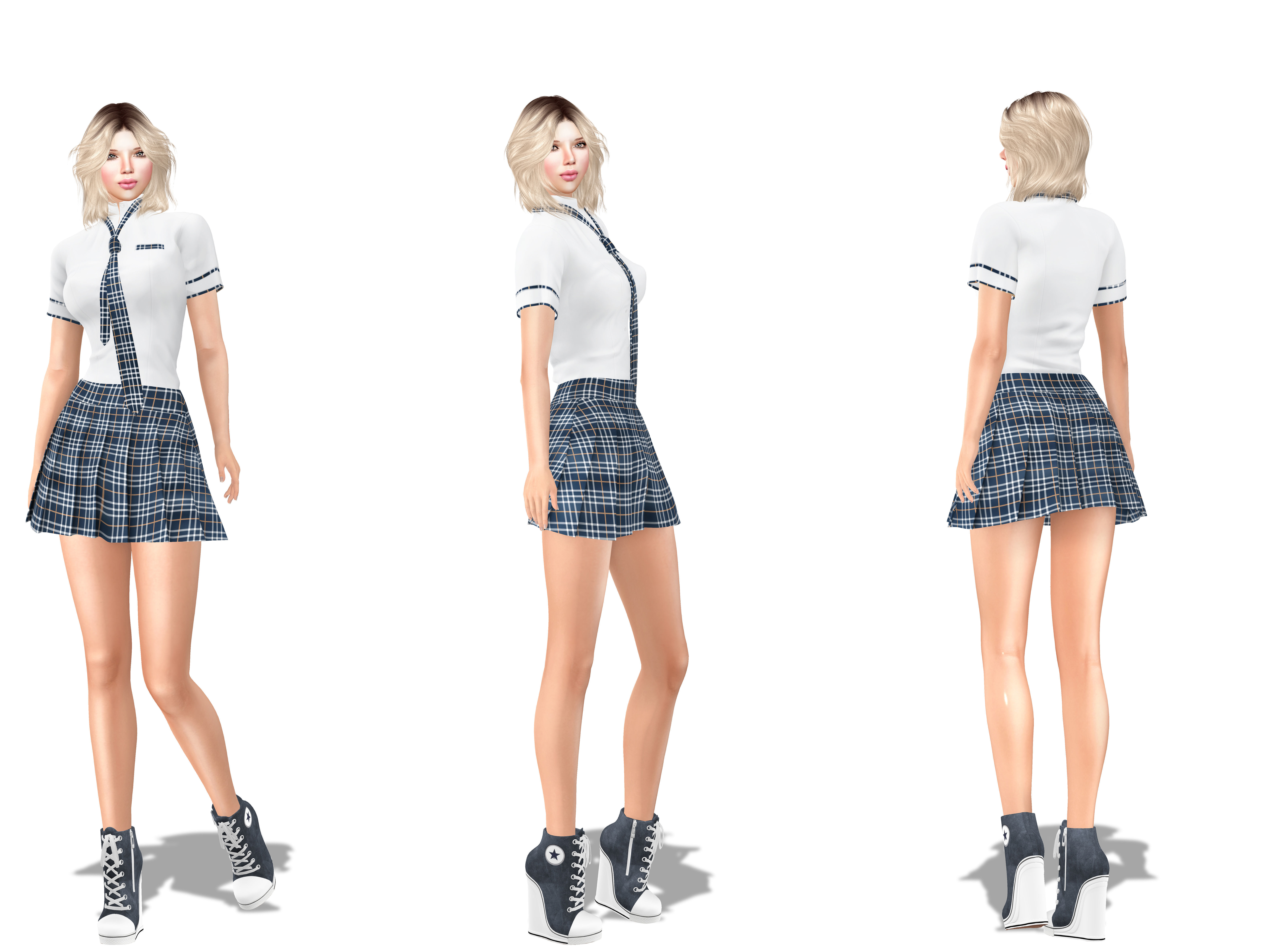 3D model School Girl Uniforms Short Sleeve Shirt Tie with Skirt VR / AR ...