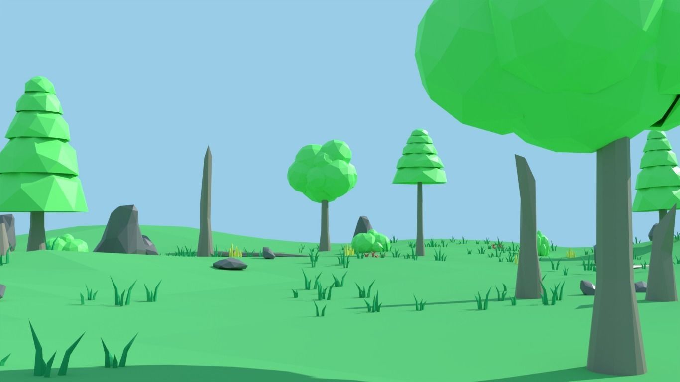 Low Poly-Forest island with trees and grass free VR / AR / low-poly 3D ...