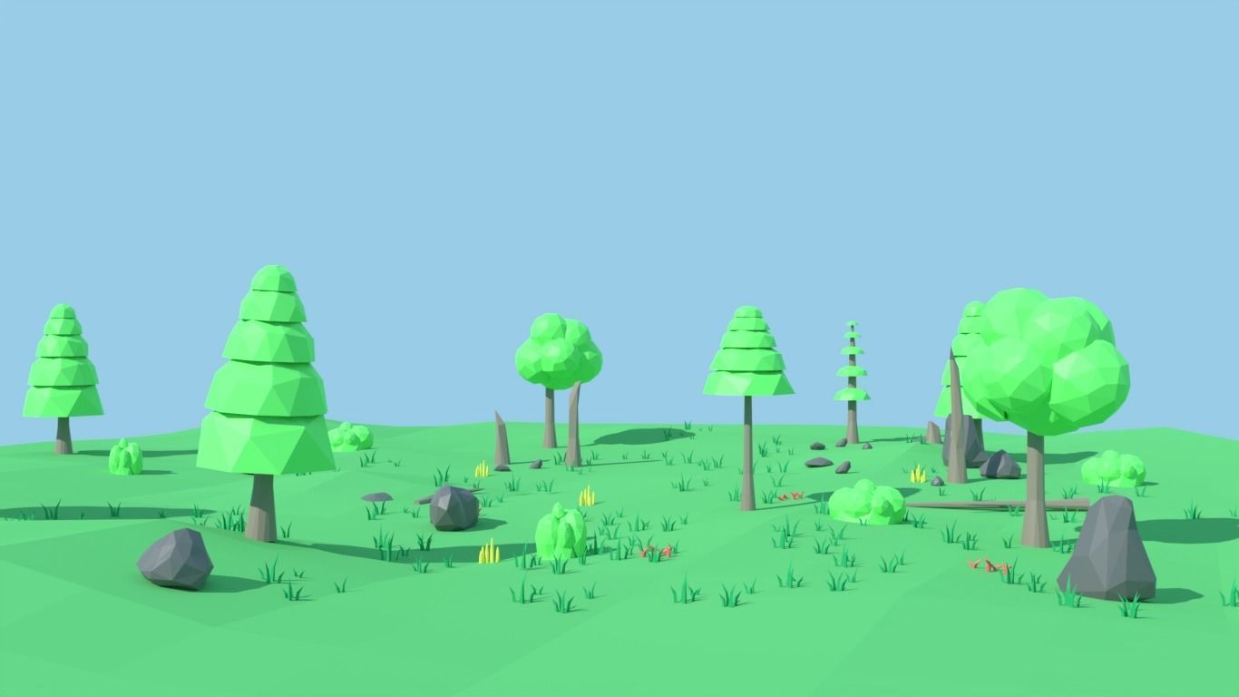 Low Poly-Forest island with trees and grass free VR / AR / low-poly 3D ...