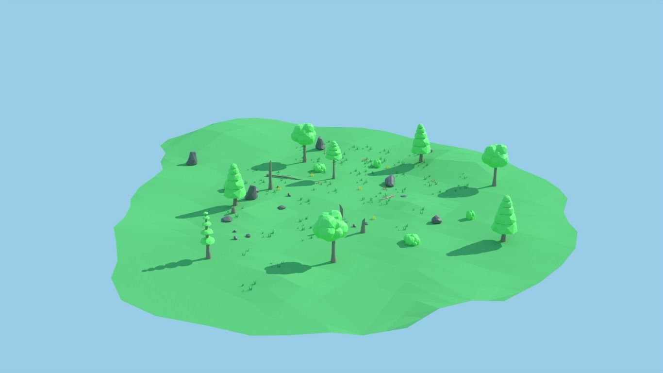 Low Poly-Forest island with trees and grass free VR / AR / low-poly 3D ...