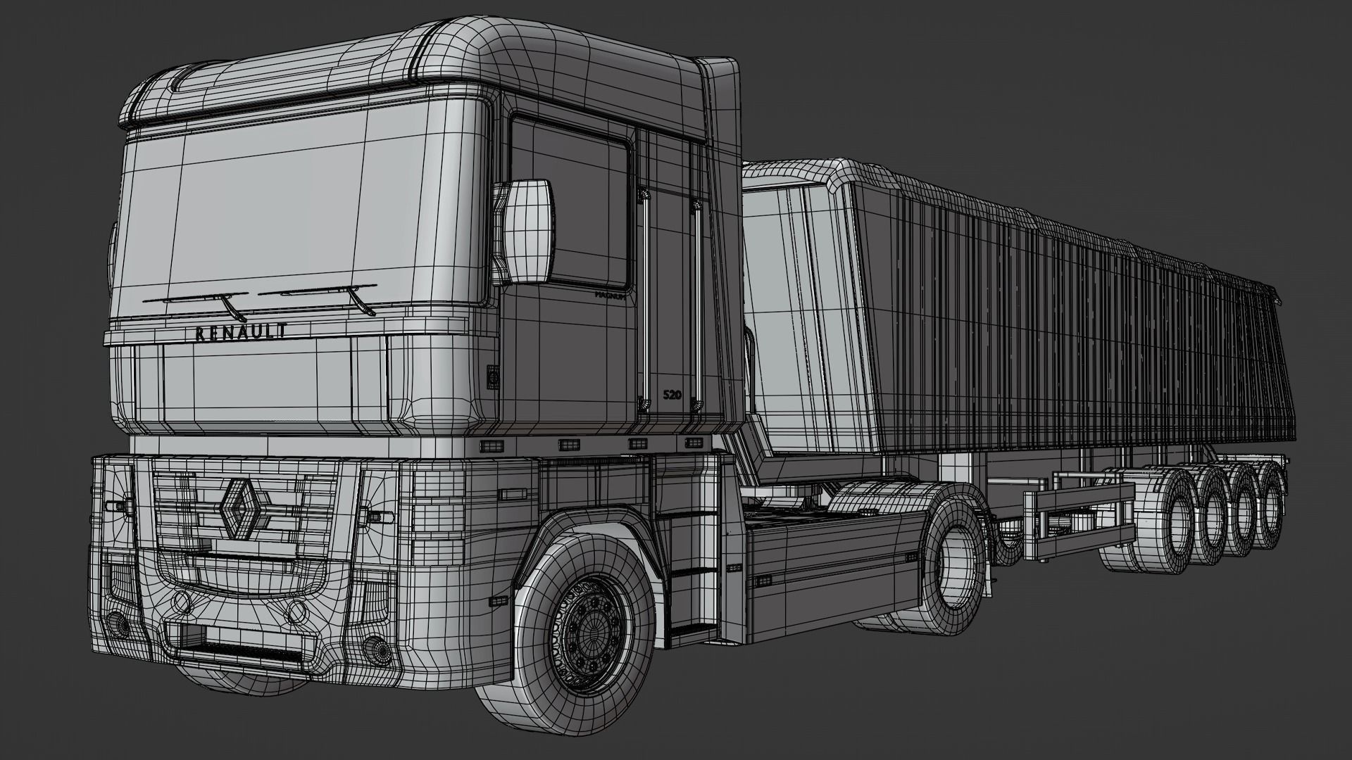 TRUCK Renault MAGNUM 520 Grain-trailer READY FOR SUBDIV 3D model | CGTrader