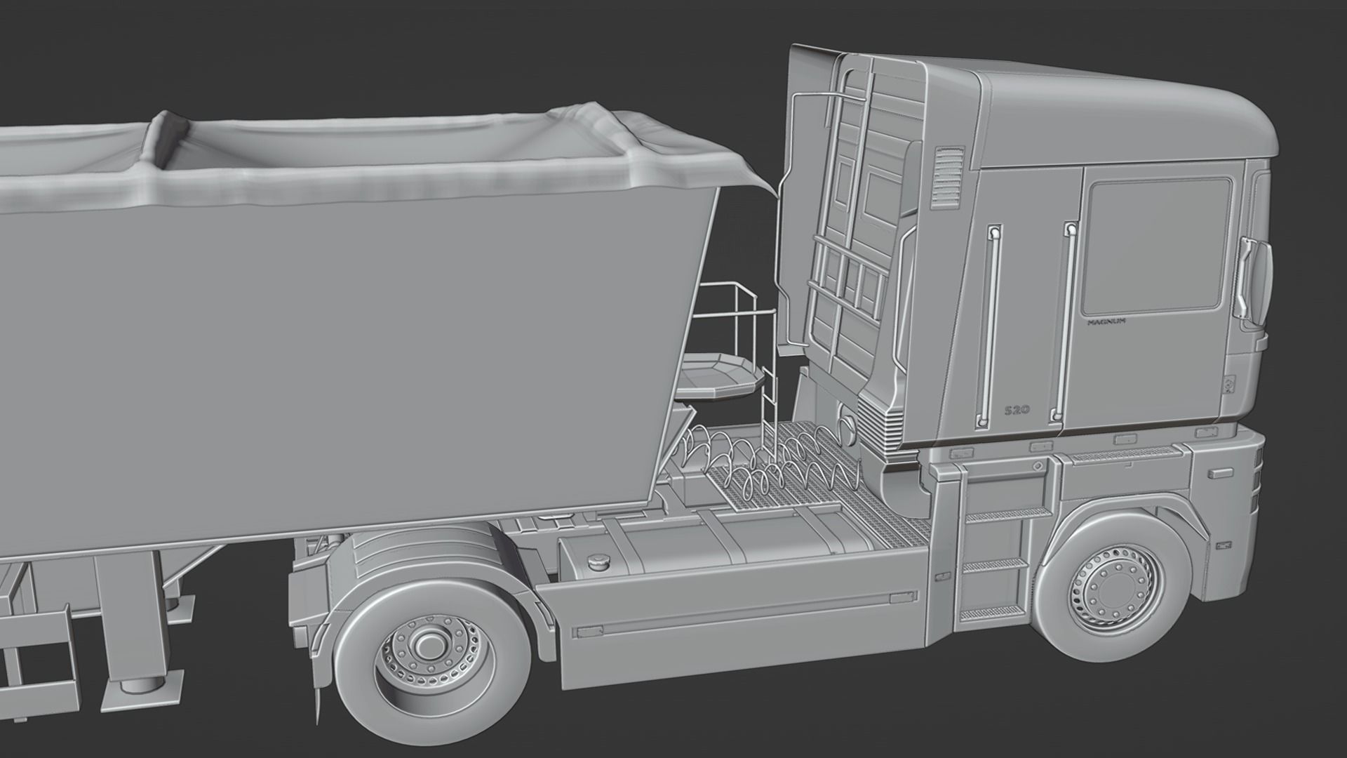 TRUCK Renault MAGNUM 520 Grain-trailer READY FOR SUBDIV 3D model | CGTrader