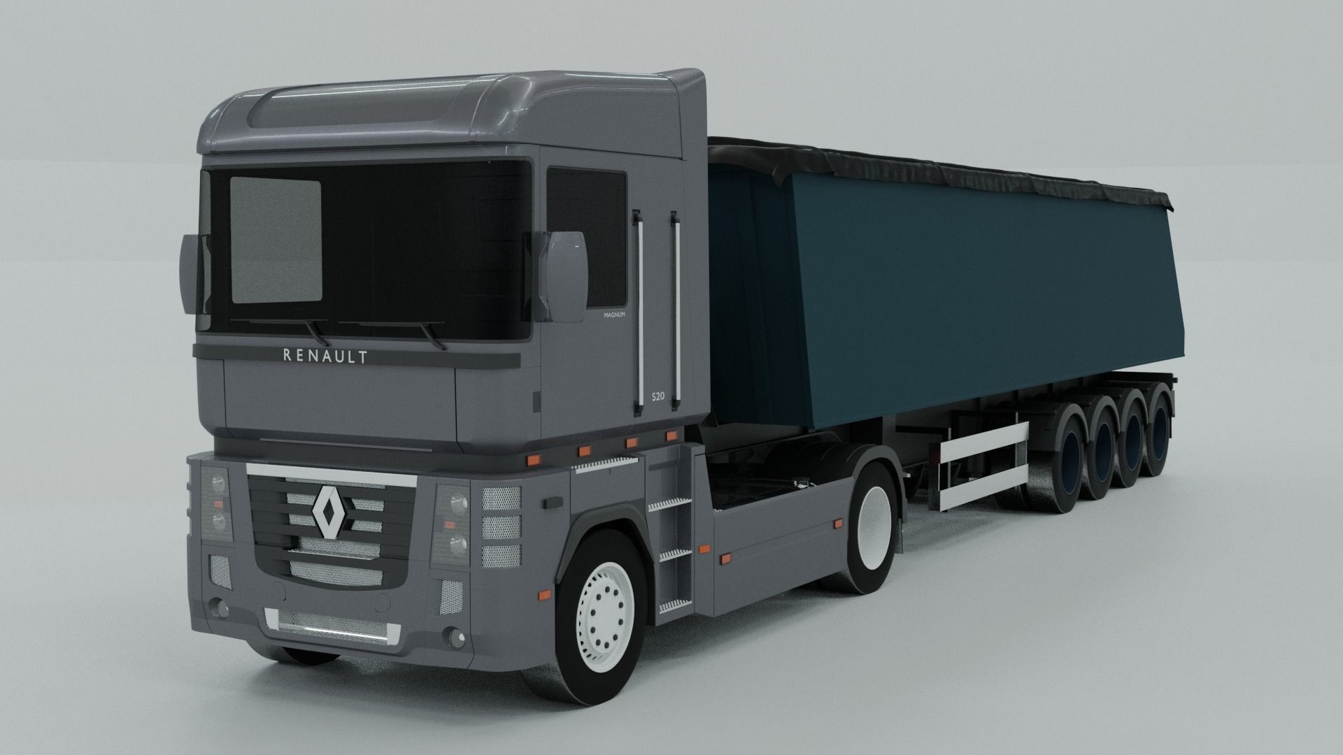 TRUCK Renault MAGNUM 520 Grain-trailer READY FOR SUBDIV 3D model | CGTrader
