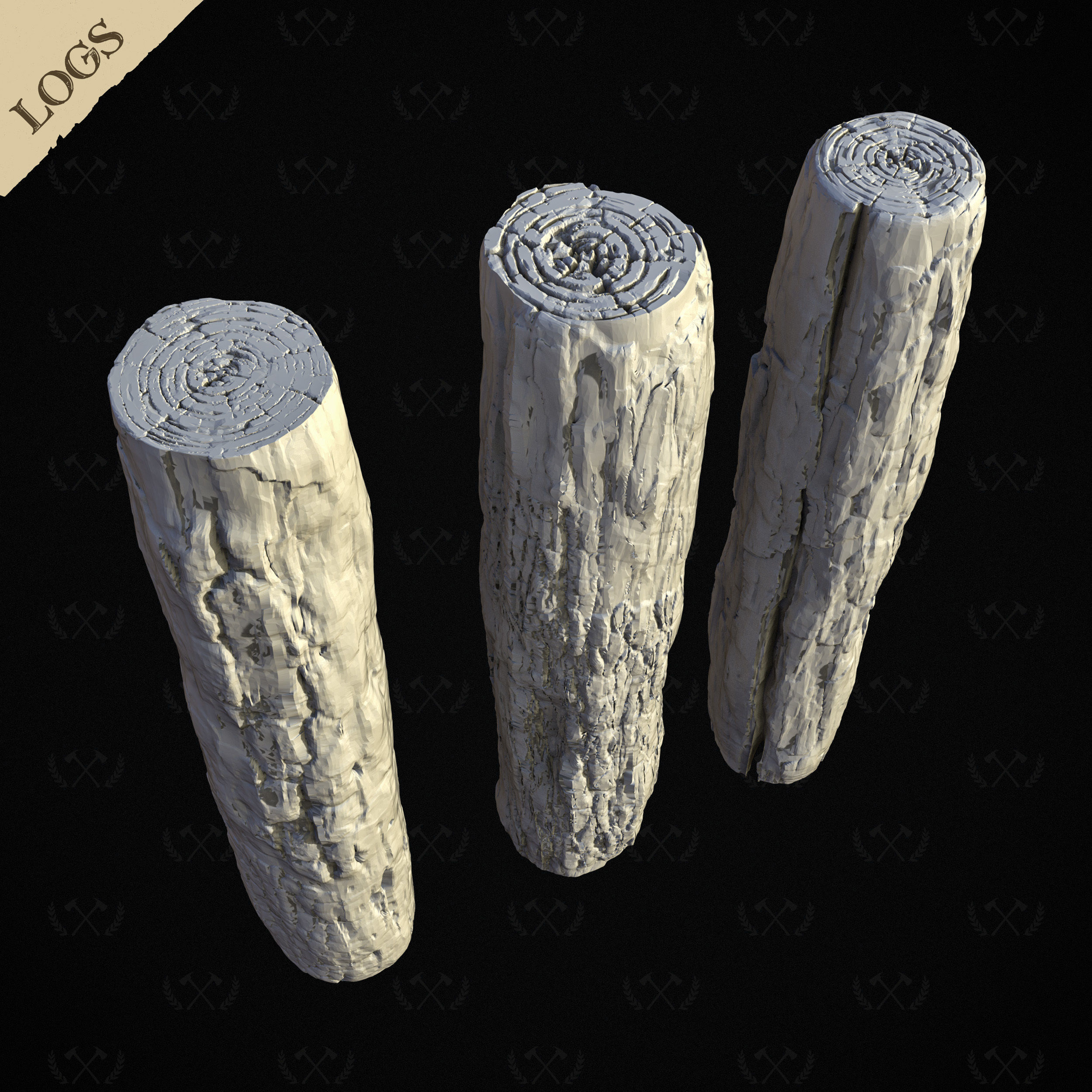 3X Tree Logs - Tree Bark for Diorama and Miniature - Lumberjack 3D ...