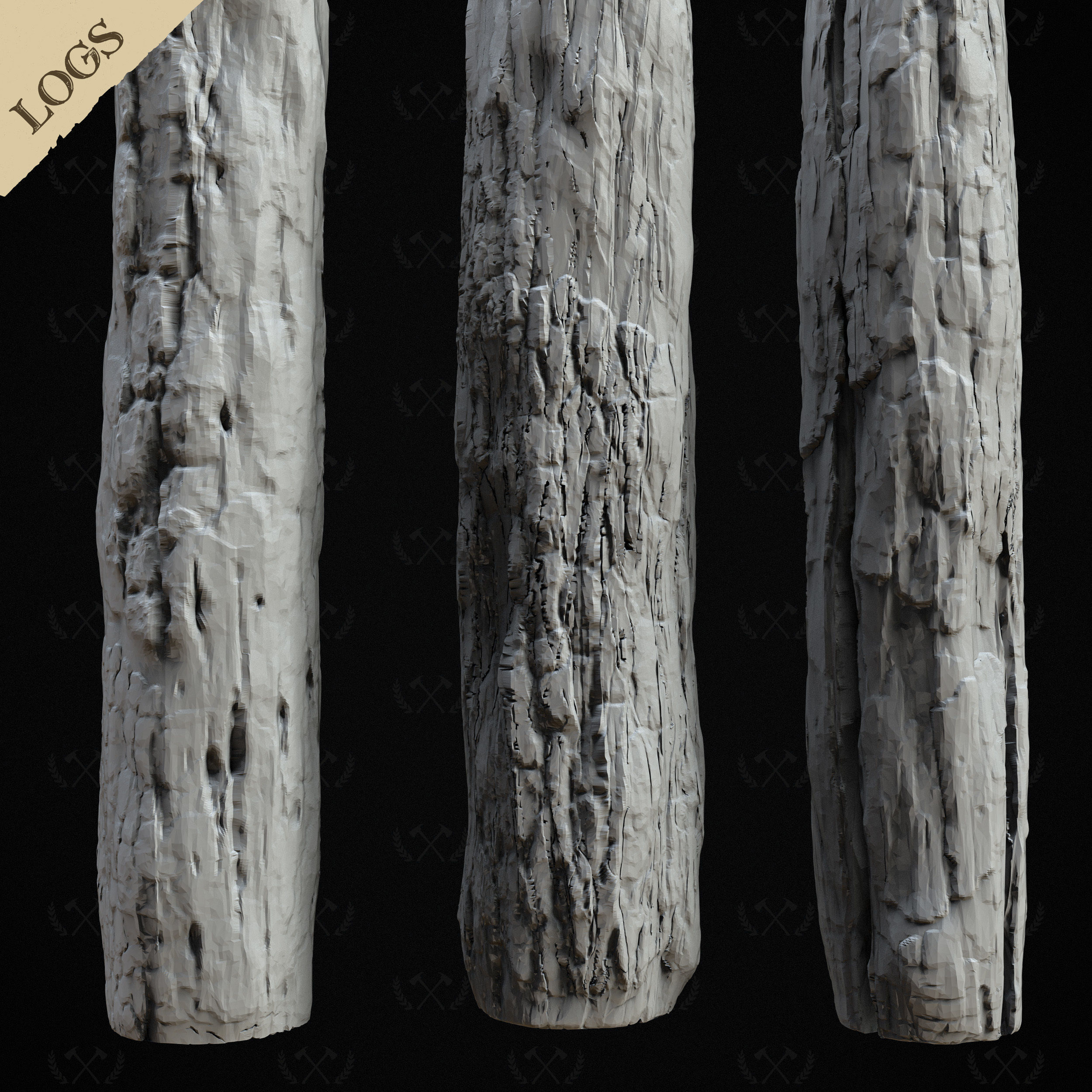 3X Tree Logs - Tree Bark for Diorama and Miniature - Lumberjack 3D ...
