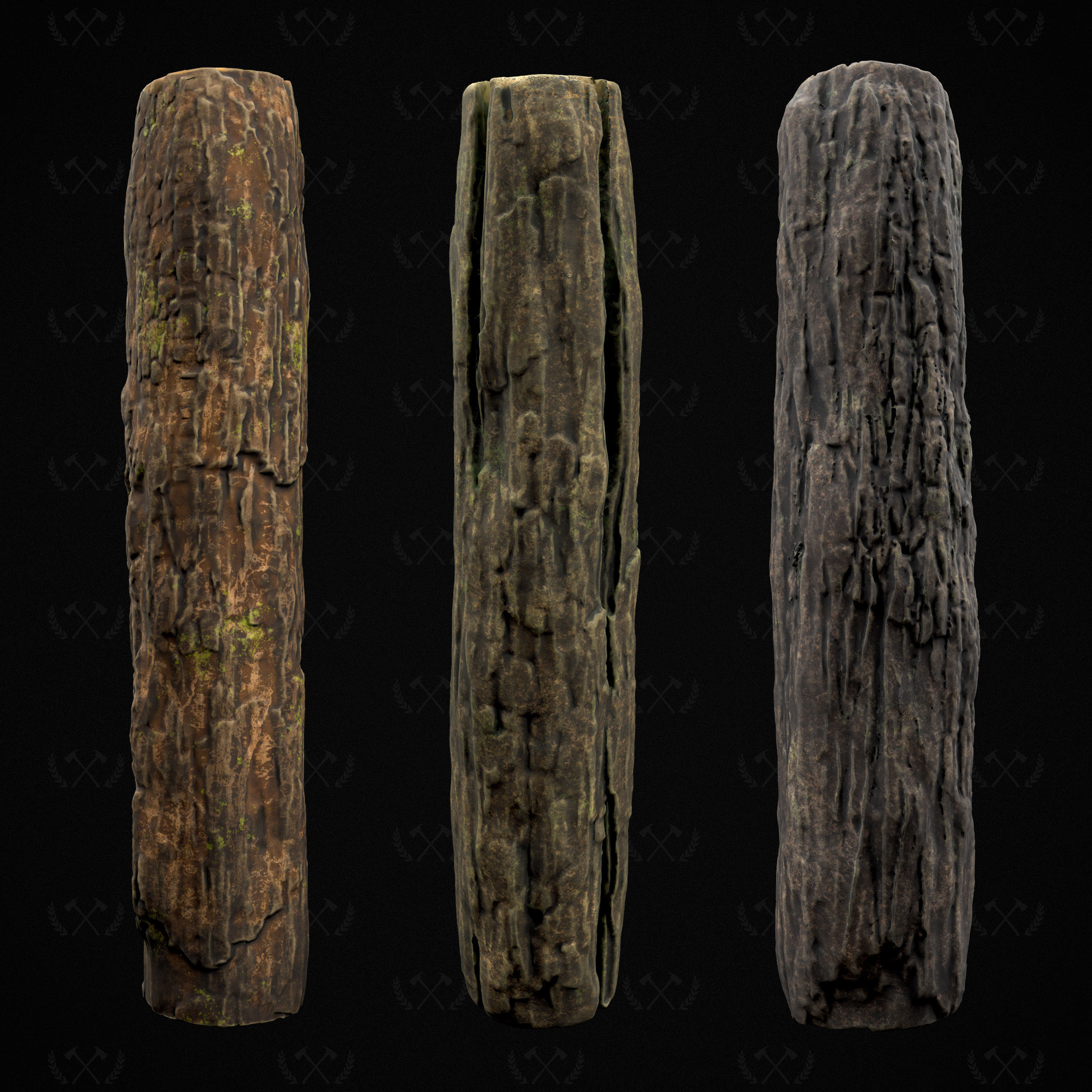 3X Tree Logs - Tree Bark for Diorama and Miniature - Lumberjack 3D ...