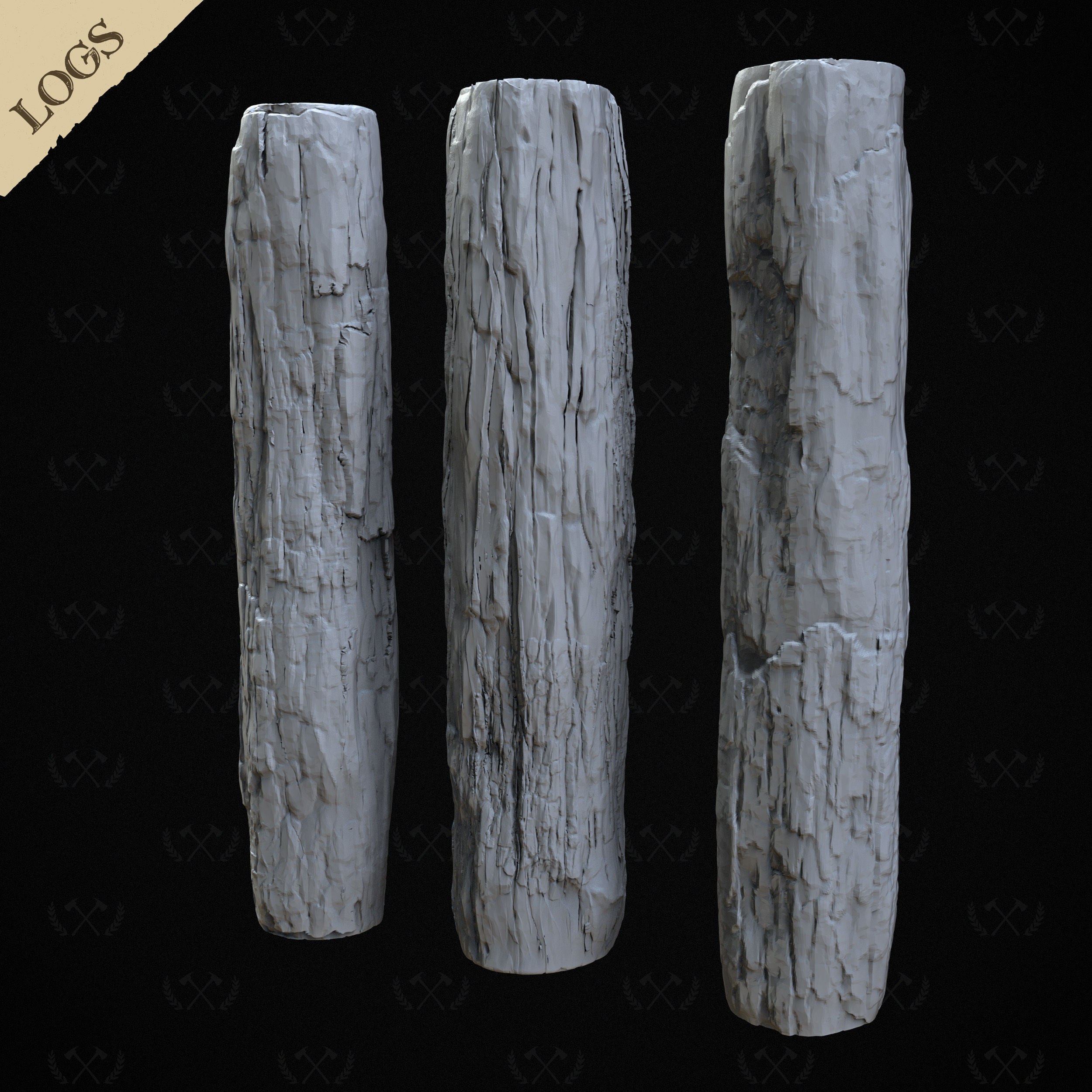 3X Tree Logs - Tree Bark for Diorama and Miniature - Lumberjack 3D ...