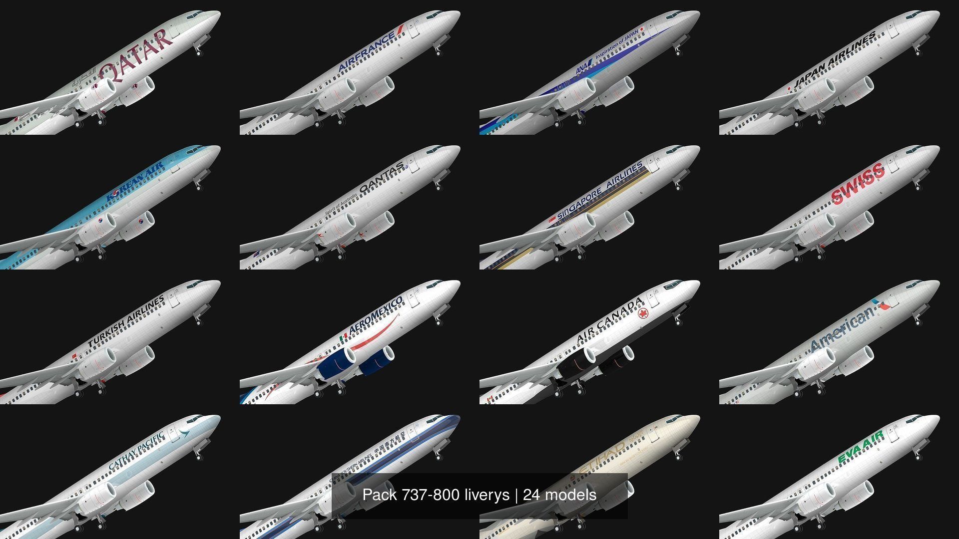 3D Model Collection Pack 737-800 liverys VR / AR / low-poly | CGTrader