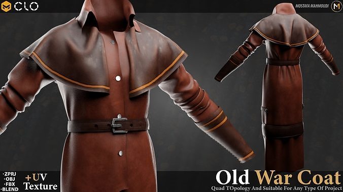 3D model Men Old War Coat Marvelus Blend Fbx Obj Project file VR / AR ...