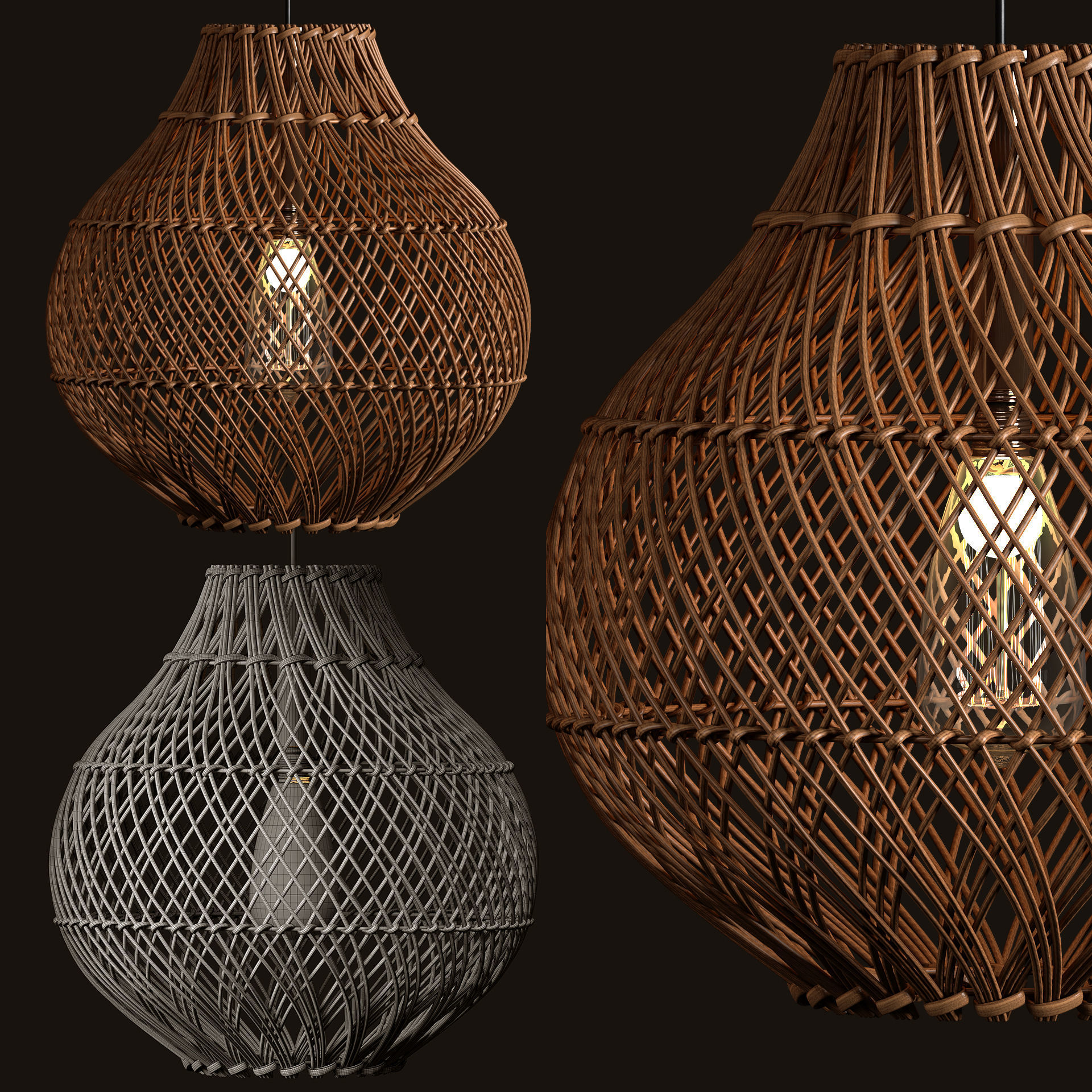 4 Rattan Pendant Lights 3D model | CGTrader