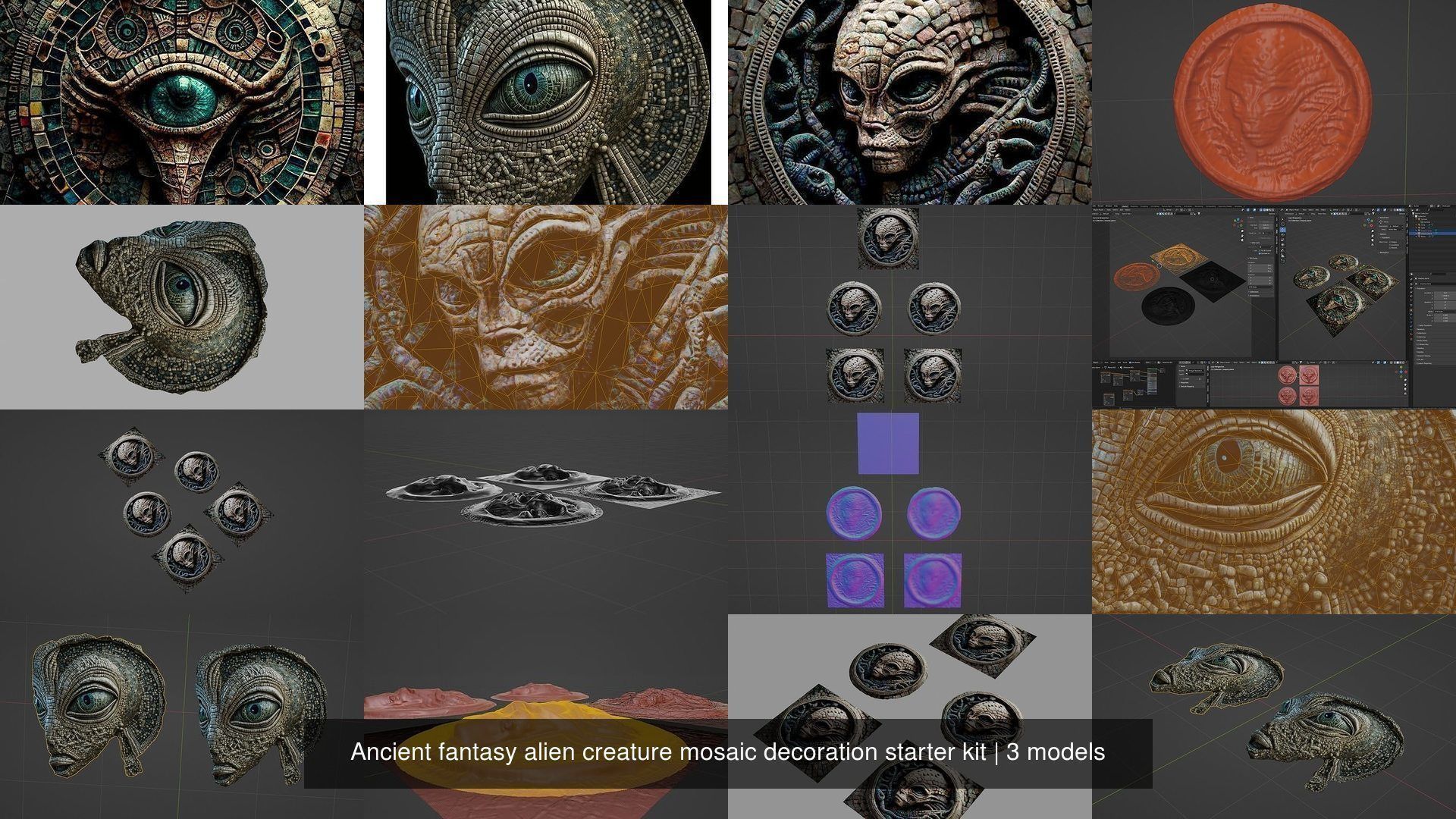3D Model Collection Ancient fantasy alien creature mosaic decoration ...