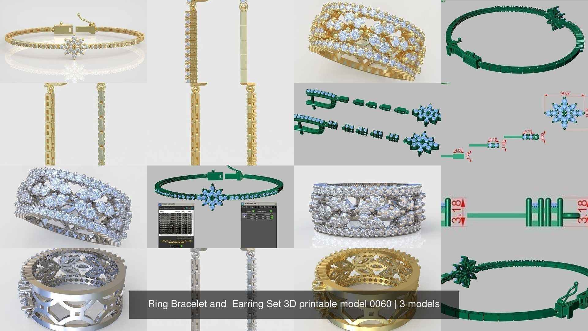 Ring Bracelet and Earring Set 3D printable model 0060 3D Model Collection | CGTrader