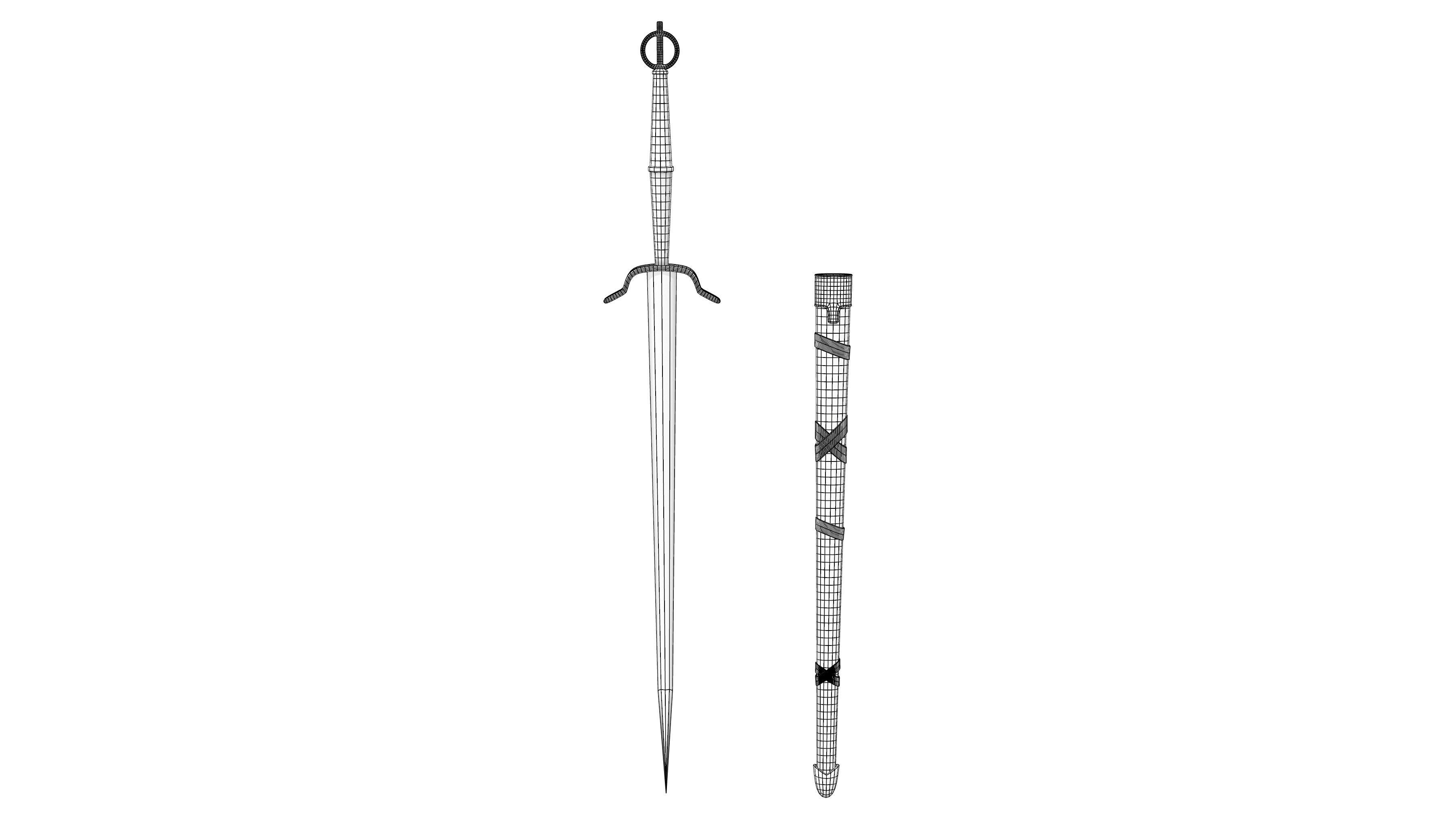 3D model Medieval Long Hilt Sword With Scabbard VR / AR / low-poly ...