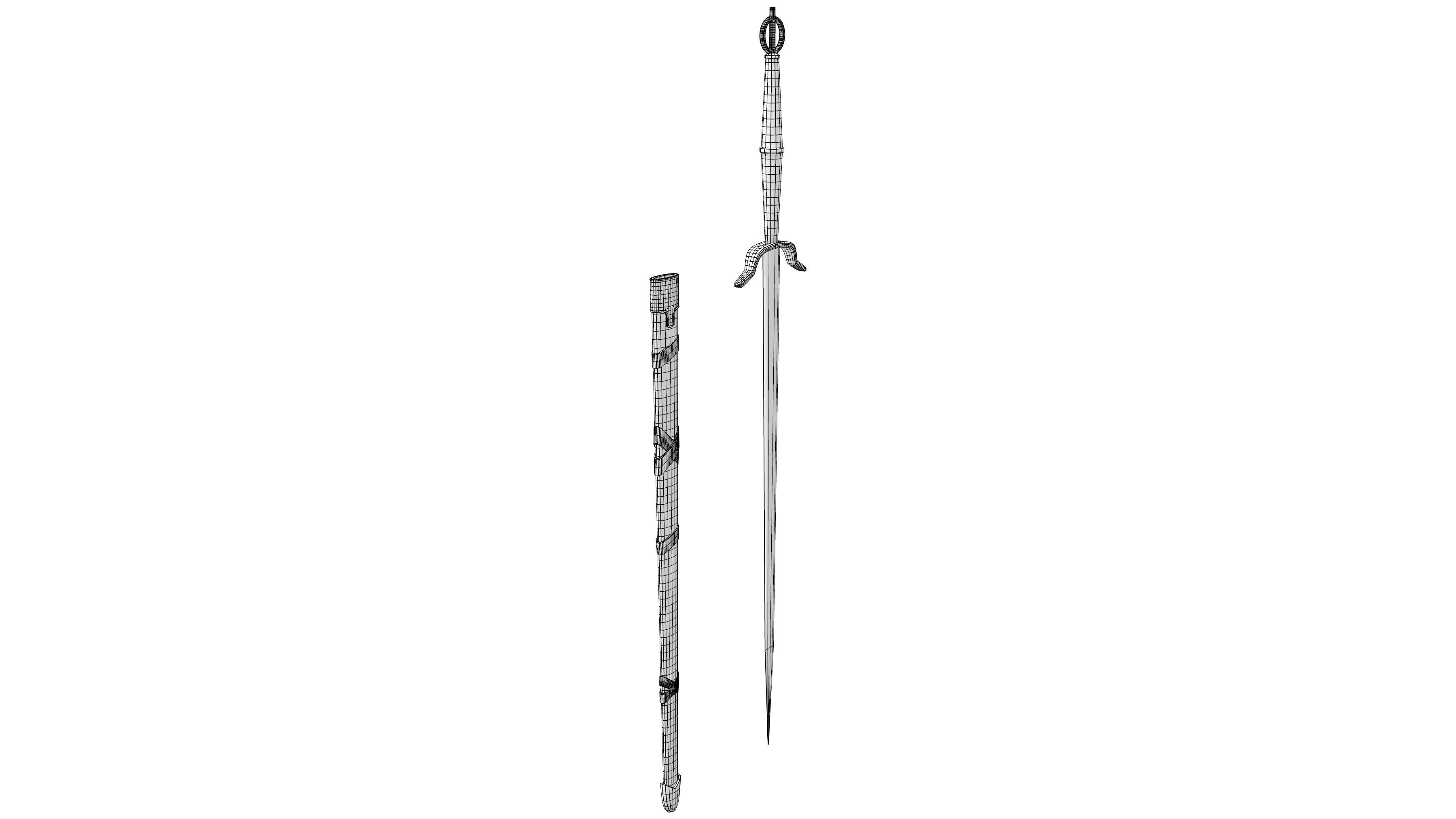 3D model Medieval Long Hilt Sword With Scabbard VR / AR / low-poly ...
