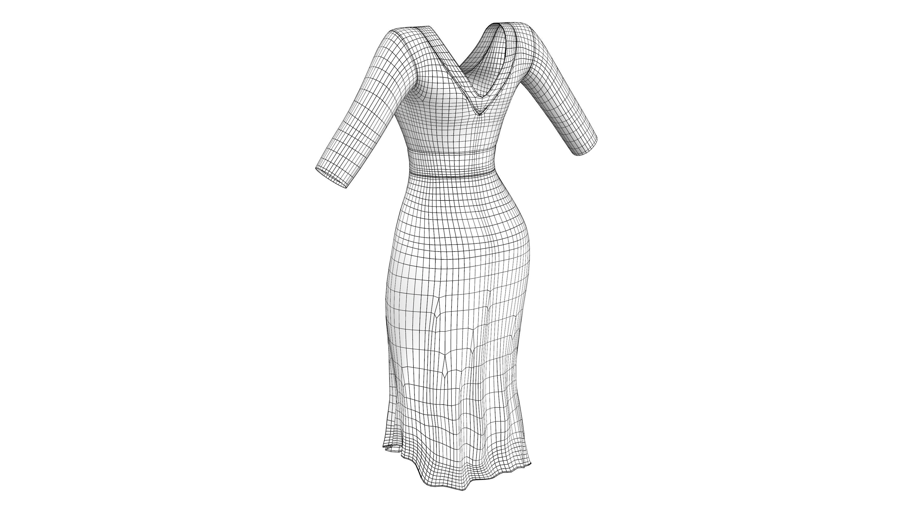 3D model Retro Black Lace Effect Wiggle Dress VR / AR / low-poly | CGTrader