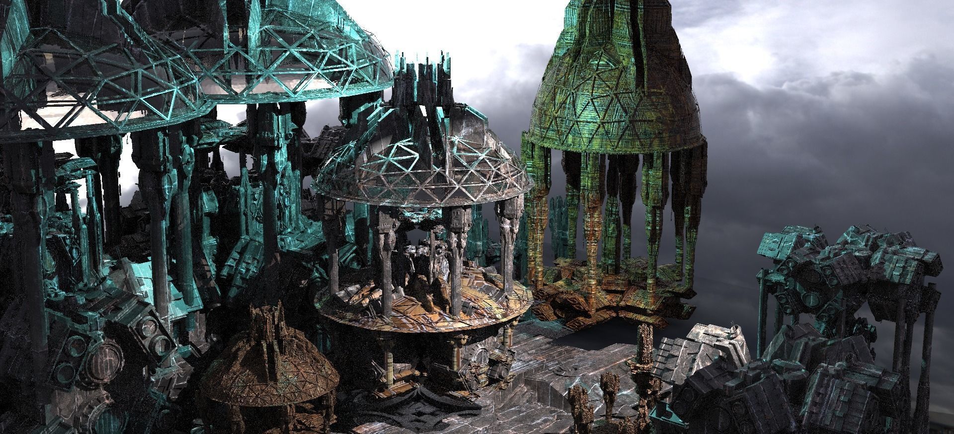 Dark Elven Extended Sci-Fi City Domes Bases Kit bash 3D model | CGTrader