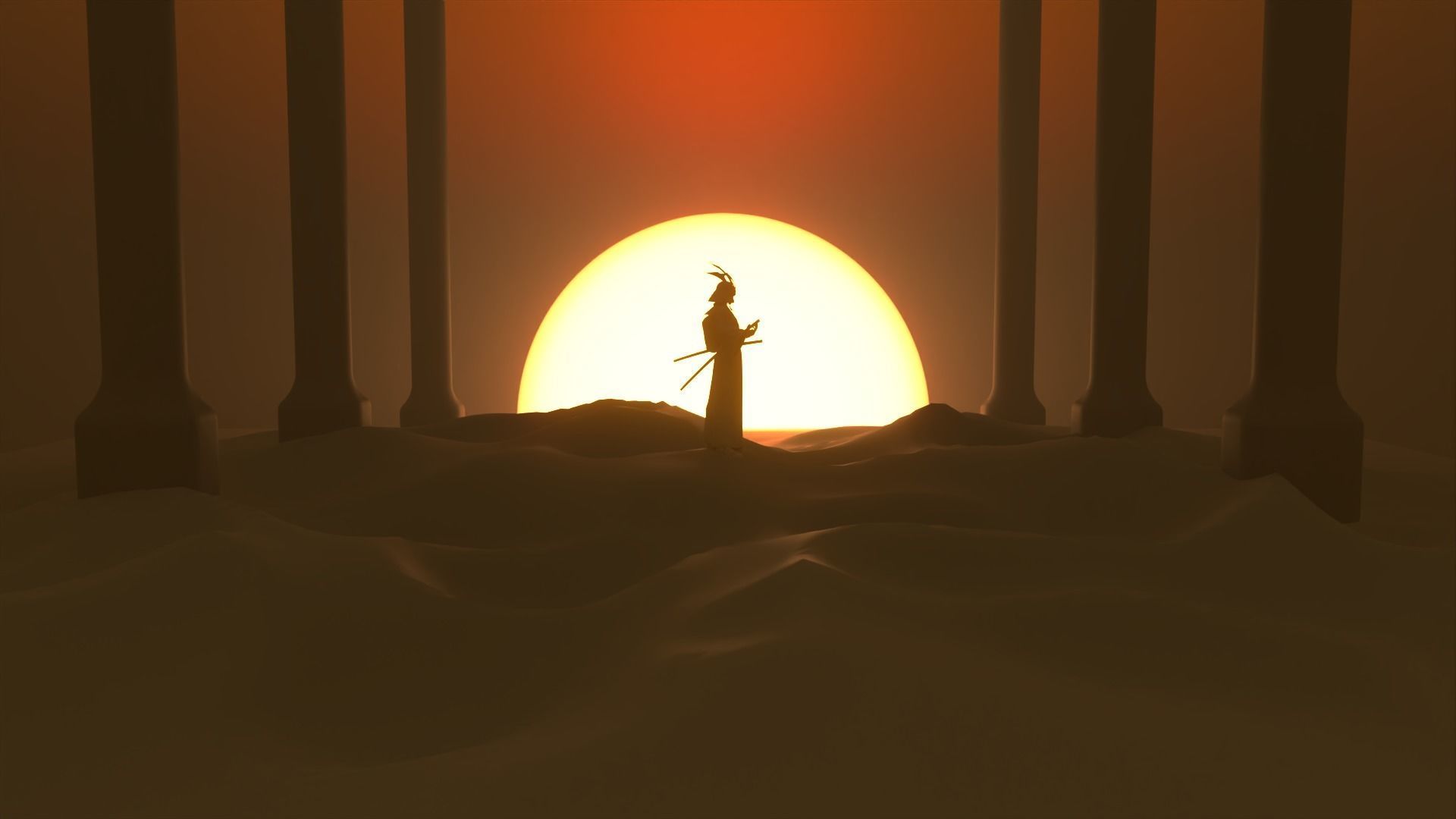 Sci-Fi Rising Sun Samurai scene 3D model | CGTrader